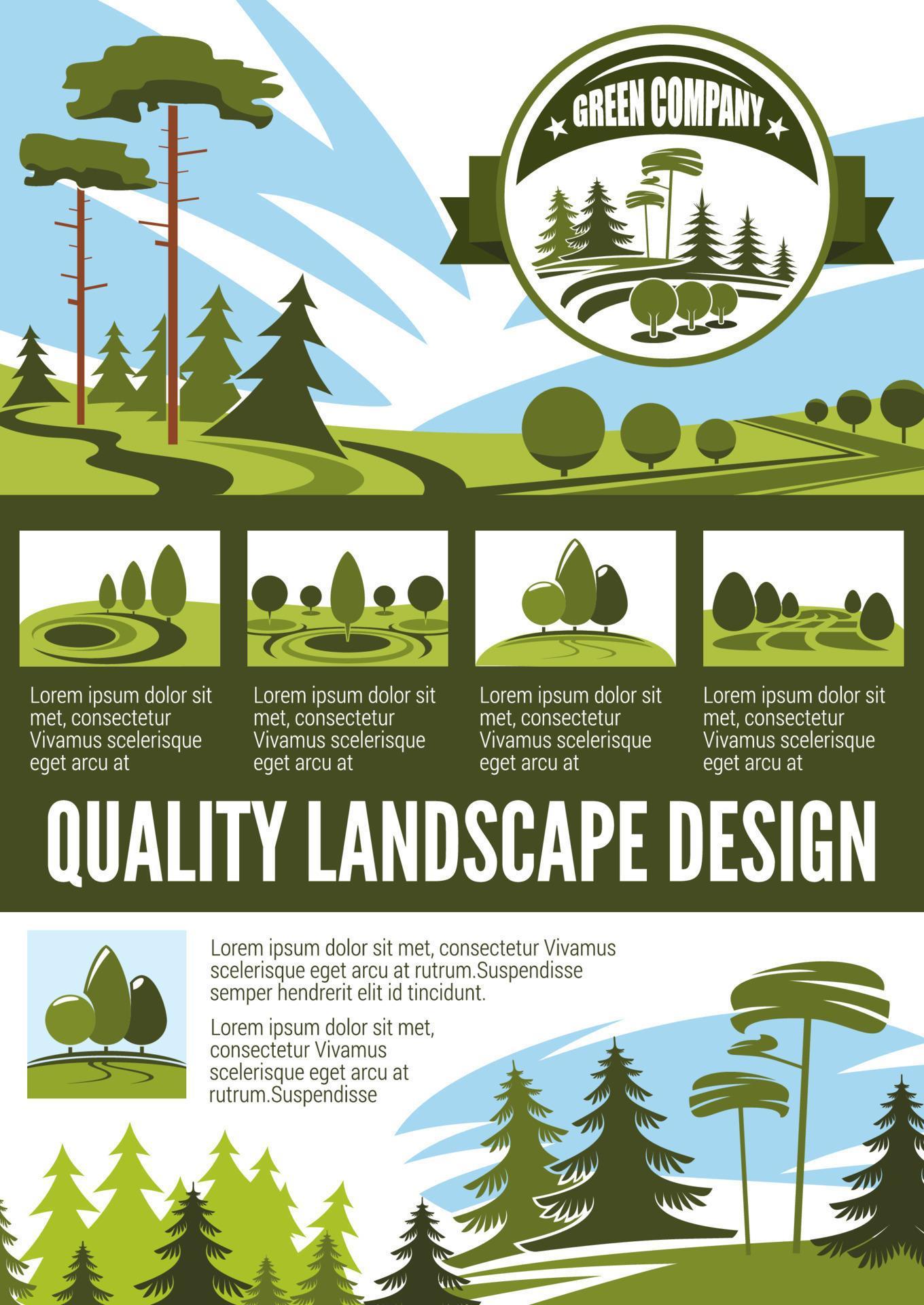 Garden and park landscape architecture poster 16136944 Vector Art at ...