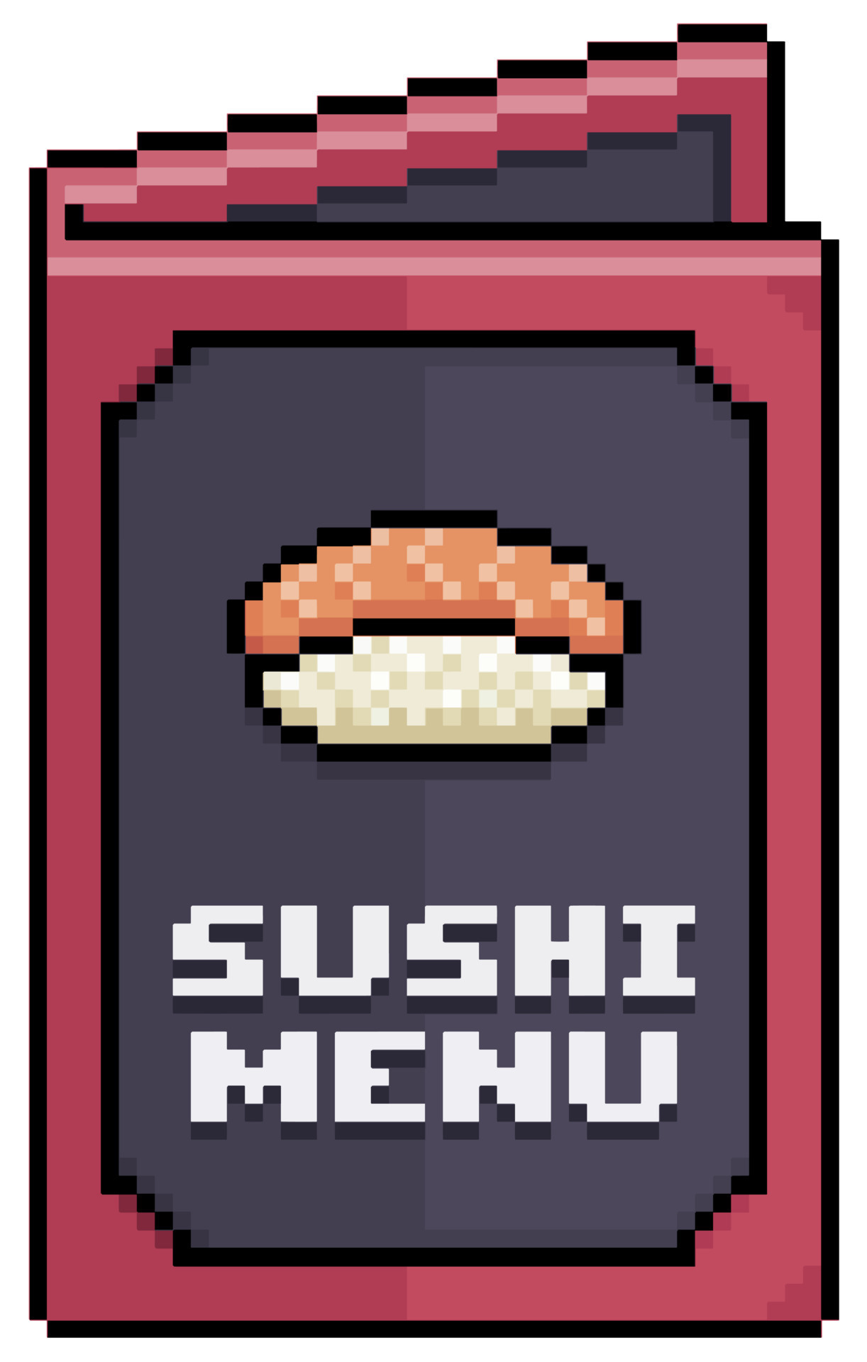 Pixel art sushi and japanese food menu paper menu vector icon for 8bit game on white background ...