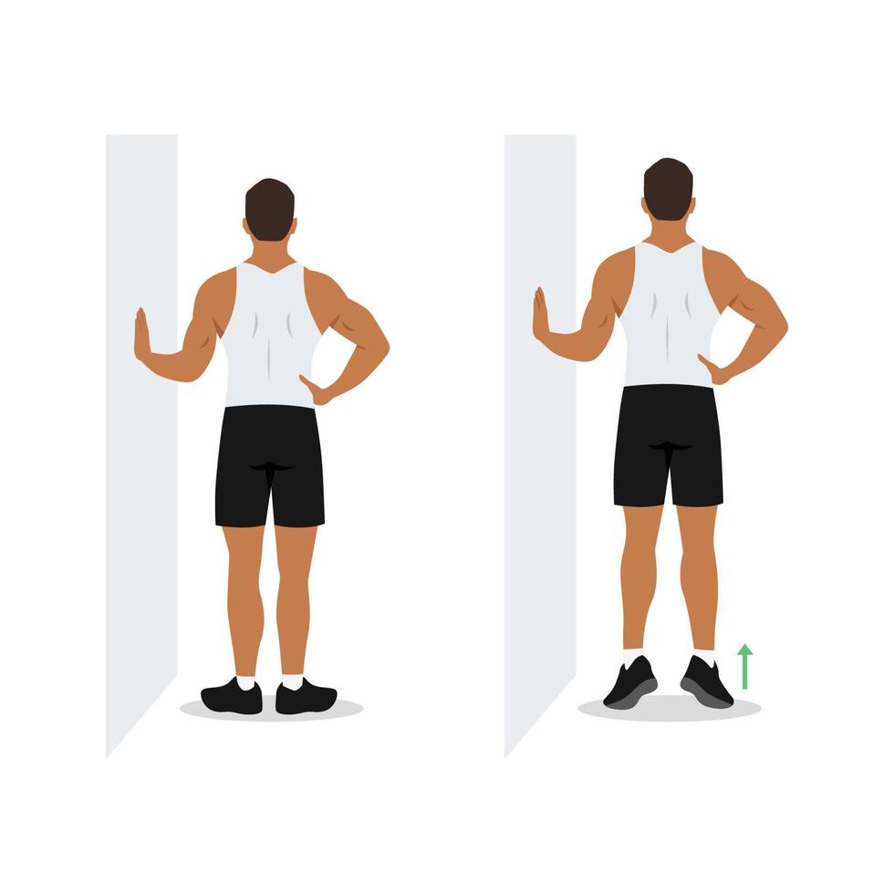 Man Doing External Rotation Or Bodyweight Calf Raises Exercise Flat Vector Illustration