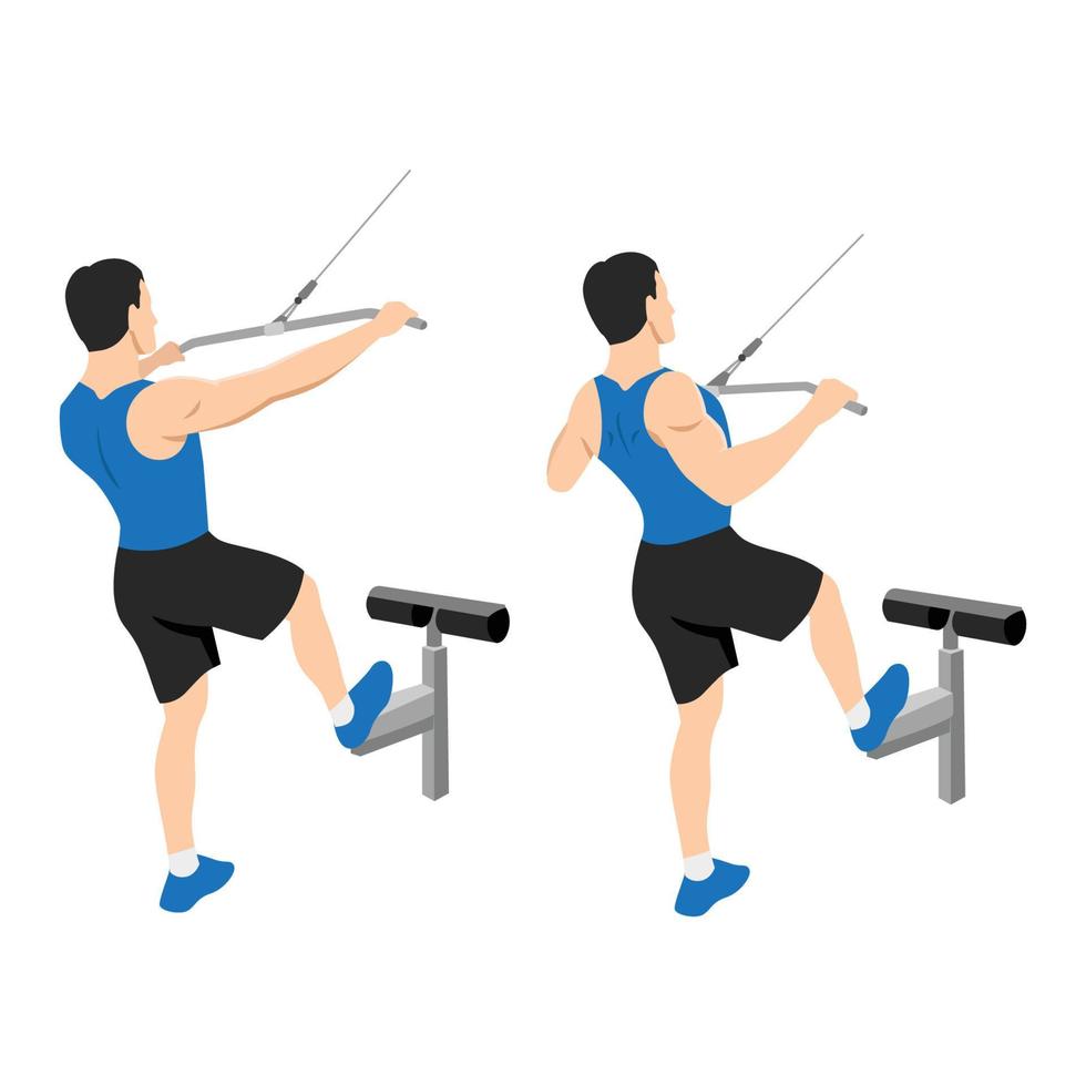 Man doing standing lat pulldown exercise. Flat vector illustration ... Man doing standing lat pulldown exercise. Flat vector illustration ...