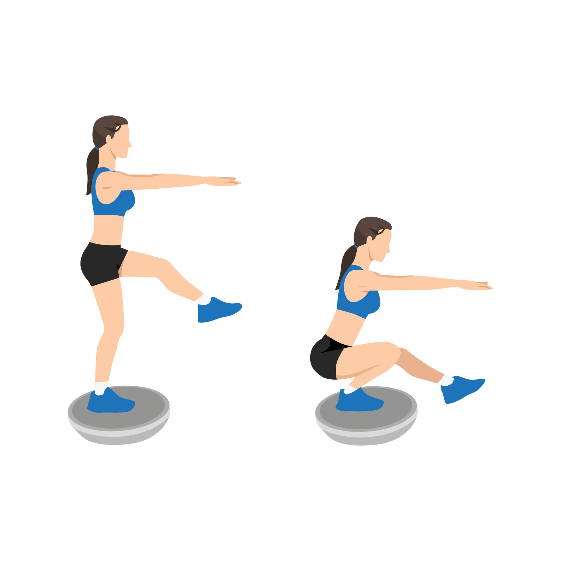 Woman Doing Single Leg Squat Pistol Squats Exercise Flat Vector Illustration Isolated On White