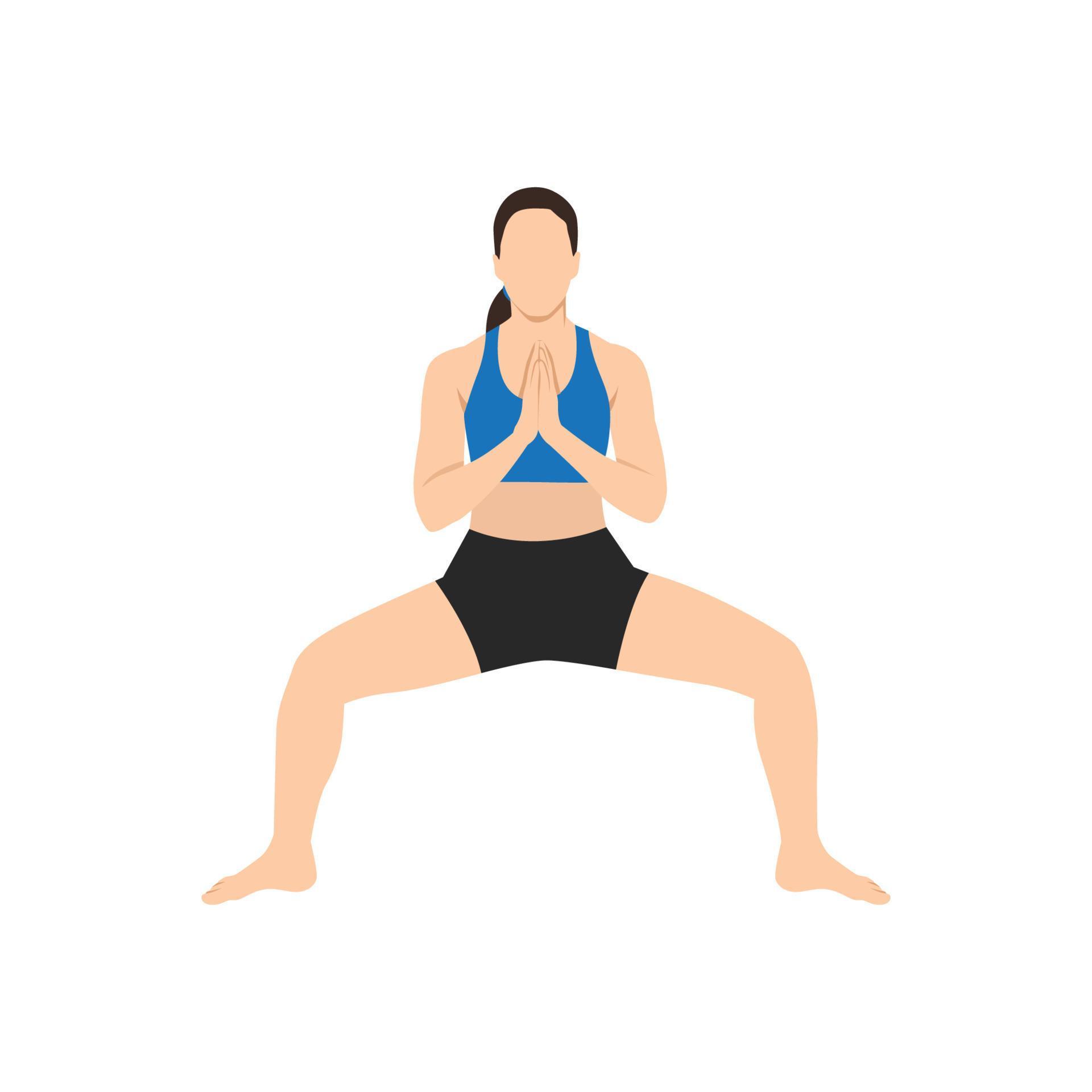 Woman Doing Goddess Pose Prayer Hands Fierce Angle Pose Prayer Hands Victory Squat Pose Prayer