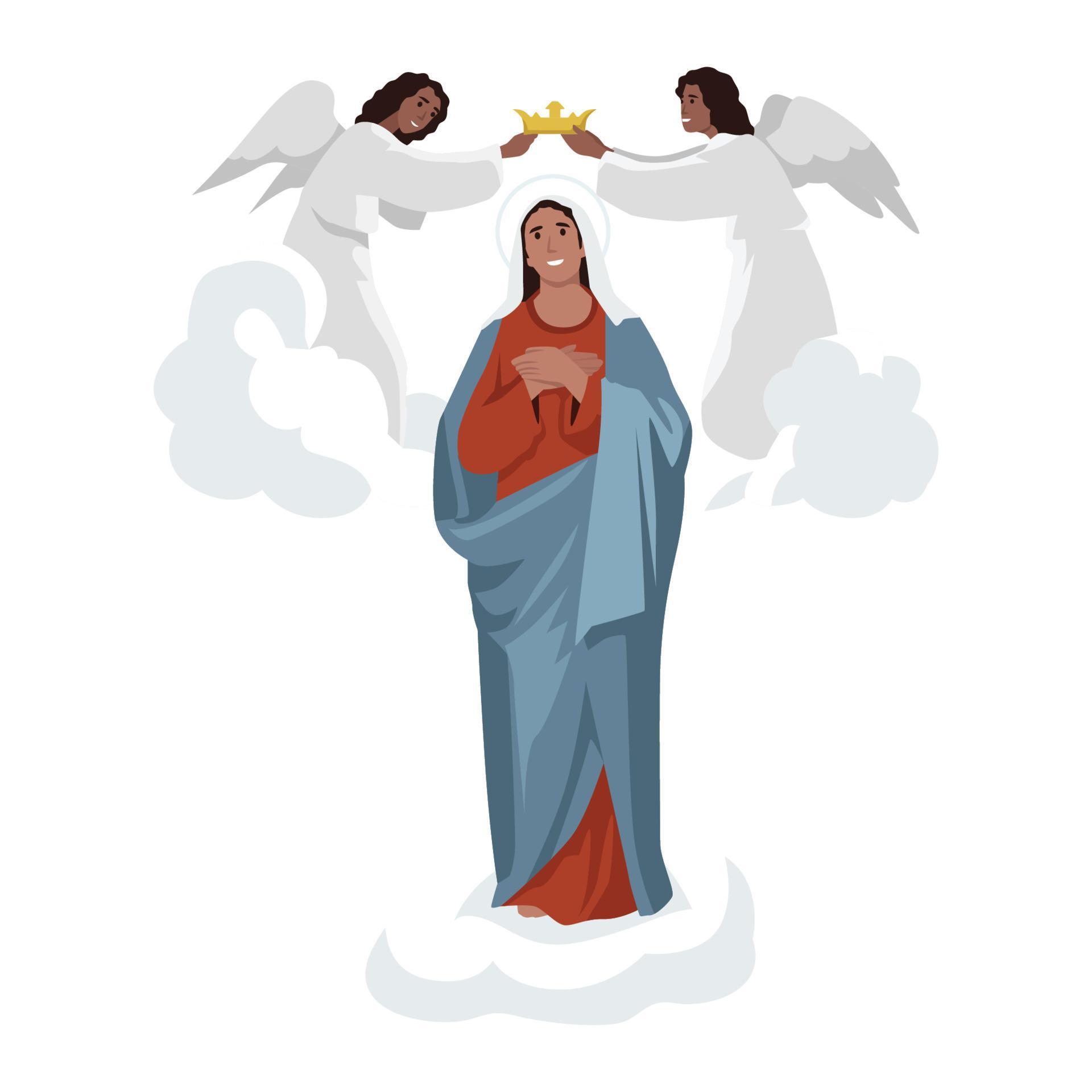 Assumption Virgin Mary And Doves Image Flat Vector Illustration