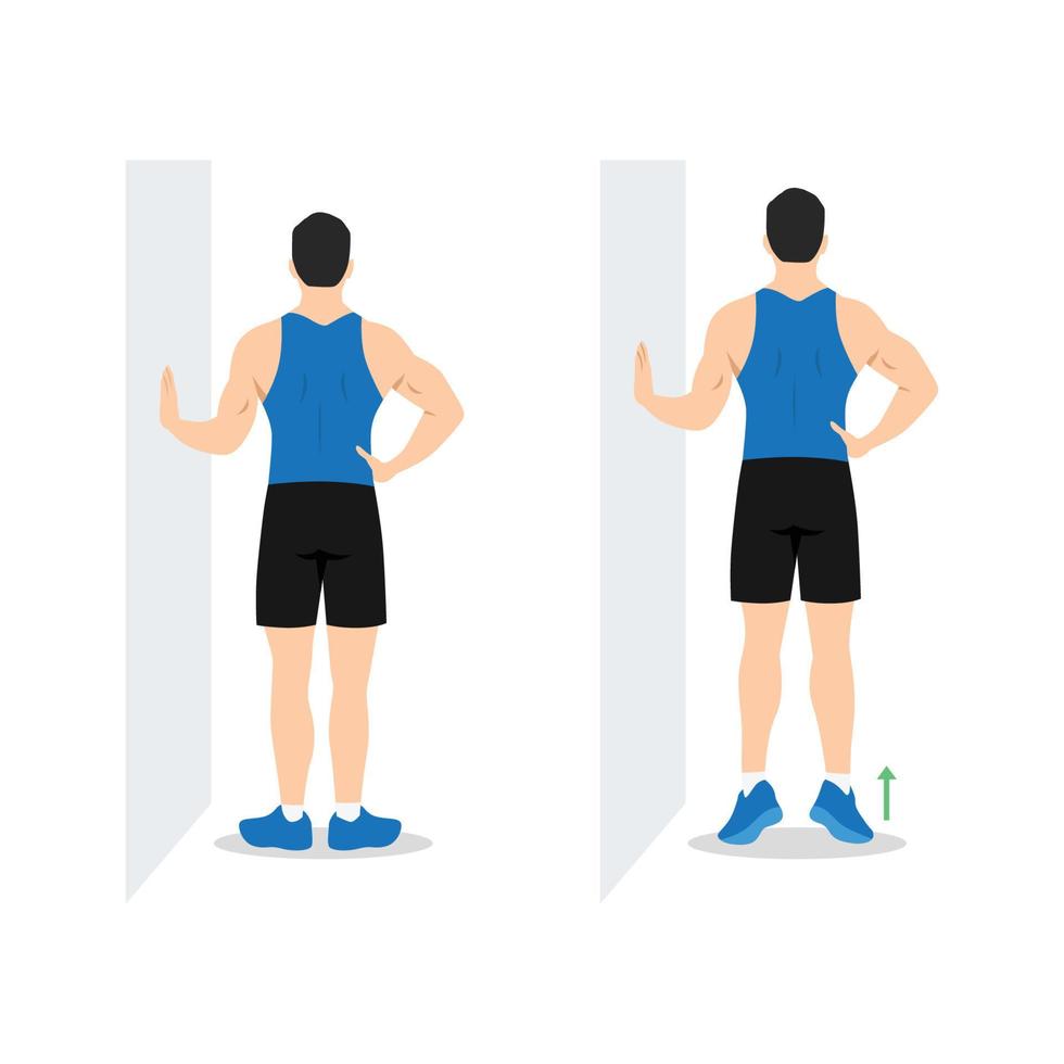 Man Doing External Rotation Or Bodyweight Calf Raises Exercise Flat Vector Illustration
