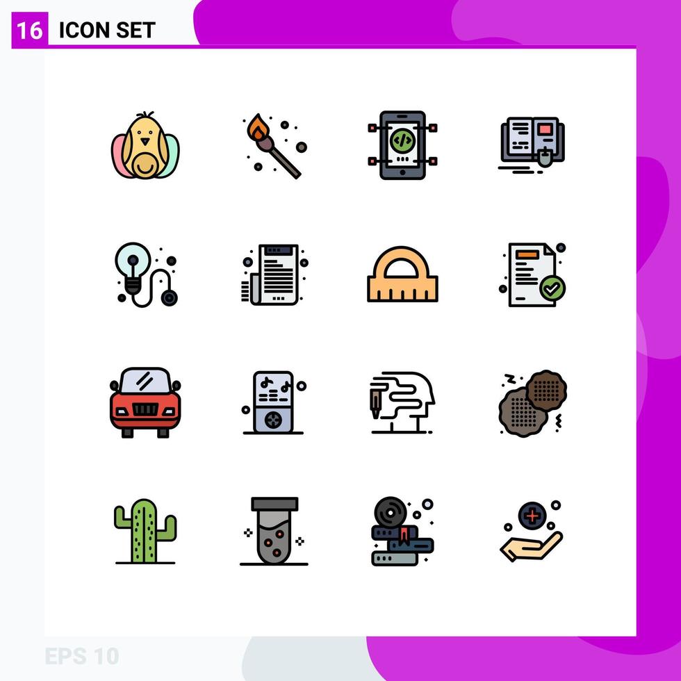 16 Thematic Vector Flat Color Filled Lines And Editable Symbols Of Process Business Coding Mouse