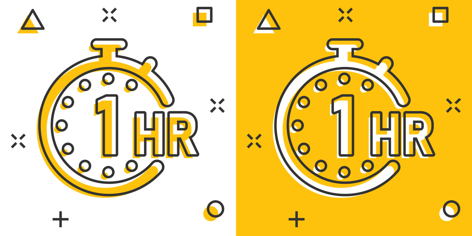 1 Hour Clock Icon In Comic Style Timer Countdown Cartoon Vector
