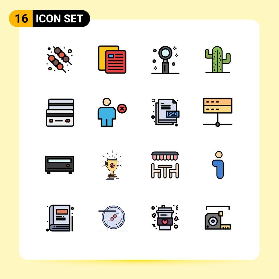 16 Universal Flat Color Filled Lines Set For Web And Mobile