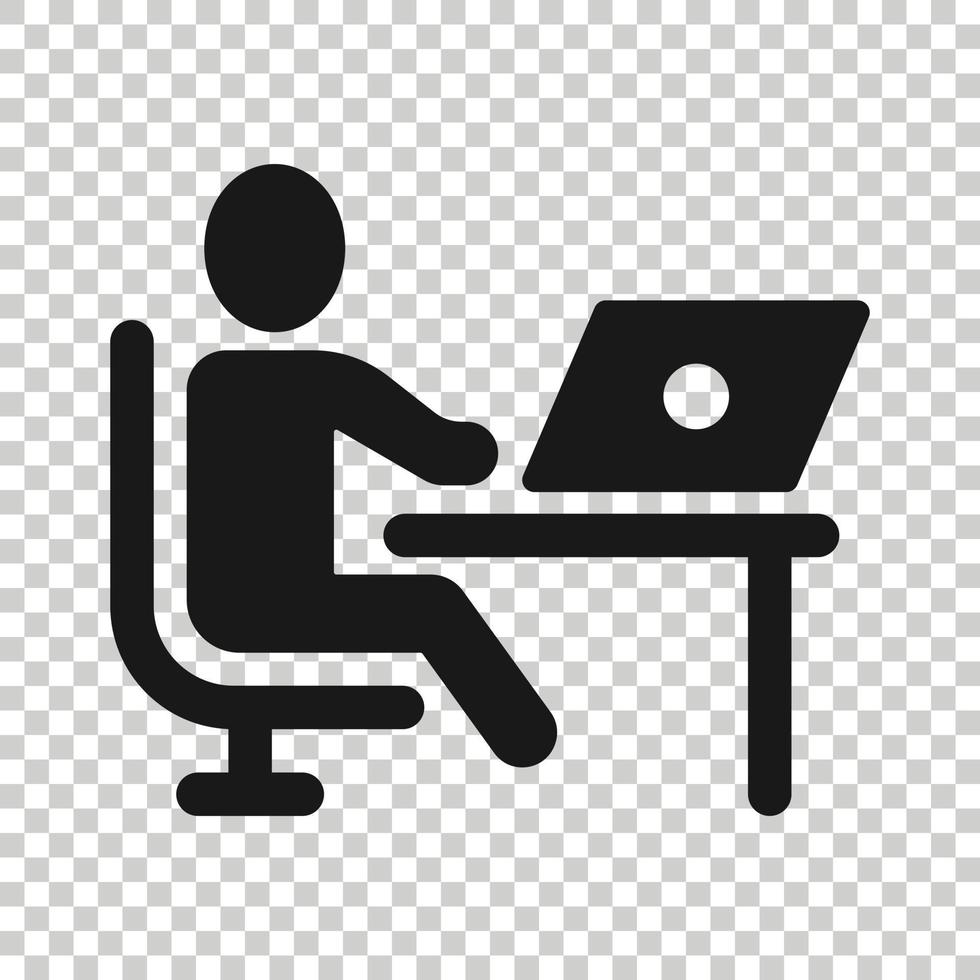 People with laptop computer icon in flat style. Pc user vector ...