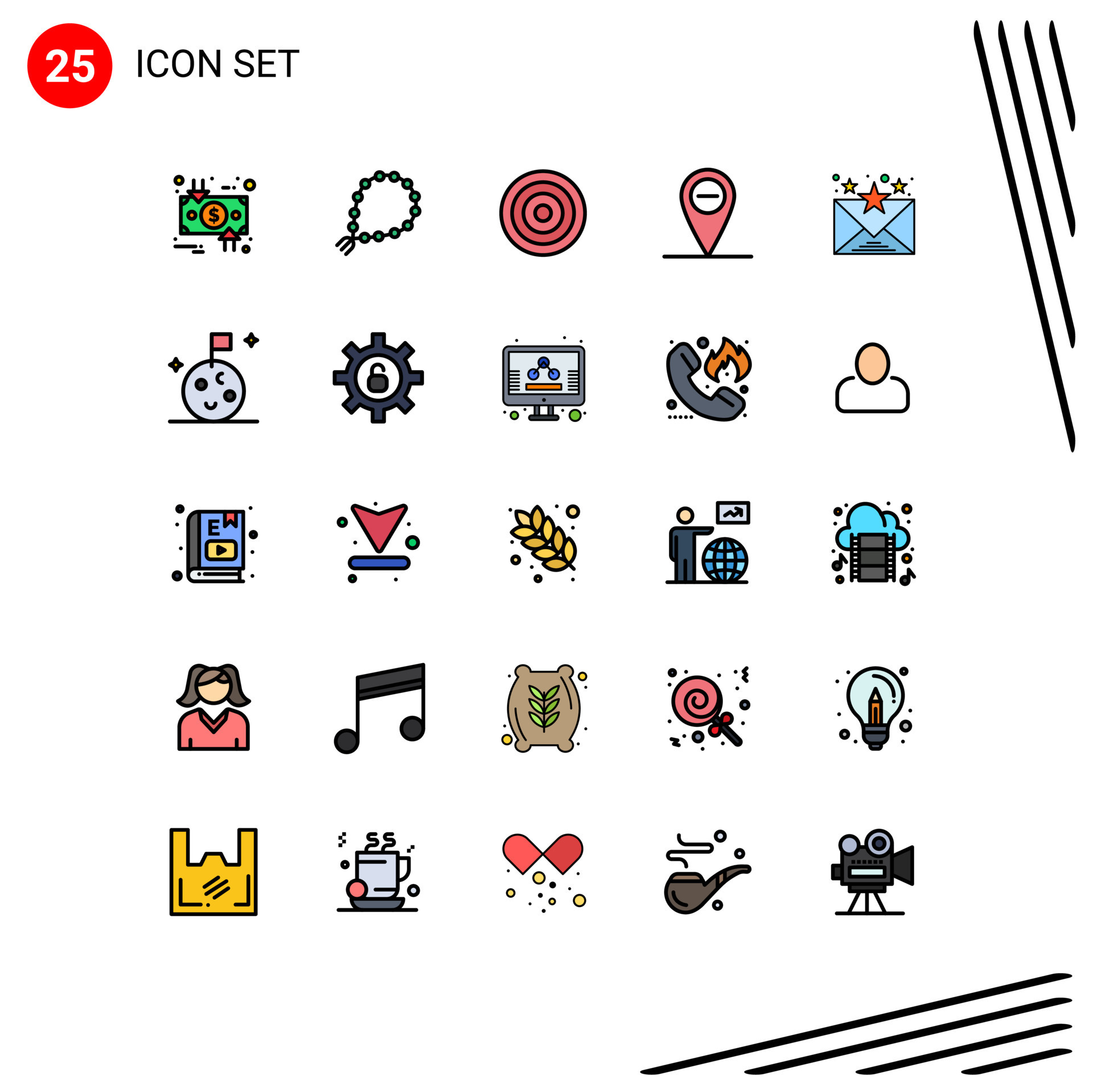 25 Thematic Vector Filled Line Flat Colors And Editable Symbols Of