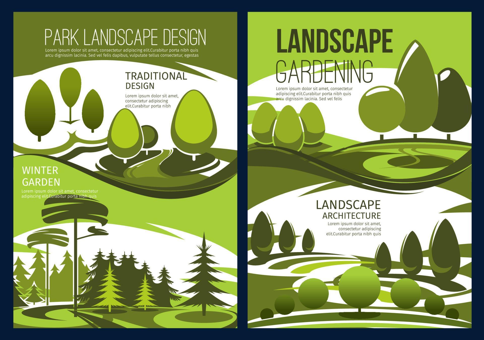 Landscape design, garden green tree and lawn 16141710 Vector Art at ...