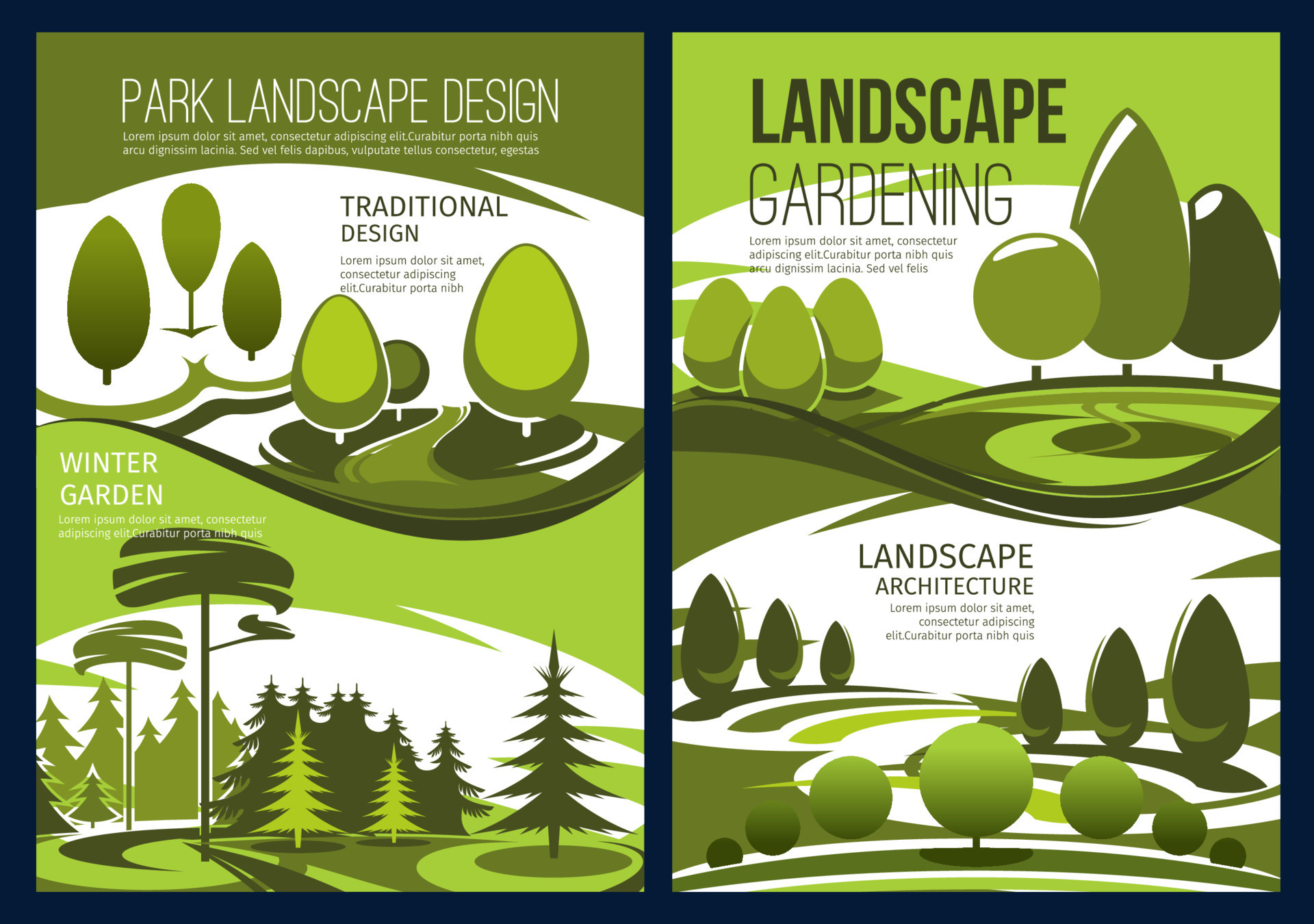 Landscape design, garden green tree and lawn 16141710 Vector Art at ...