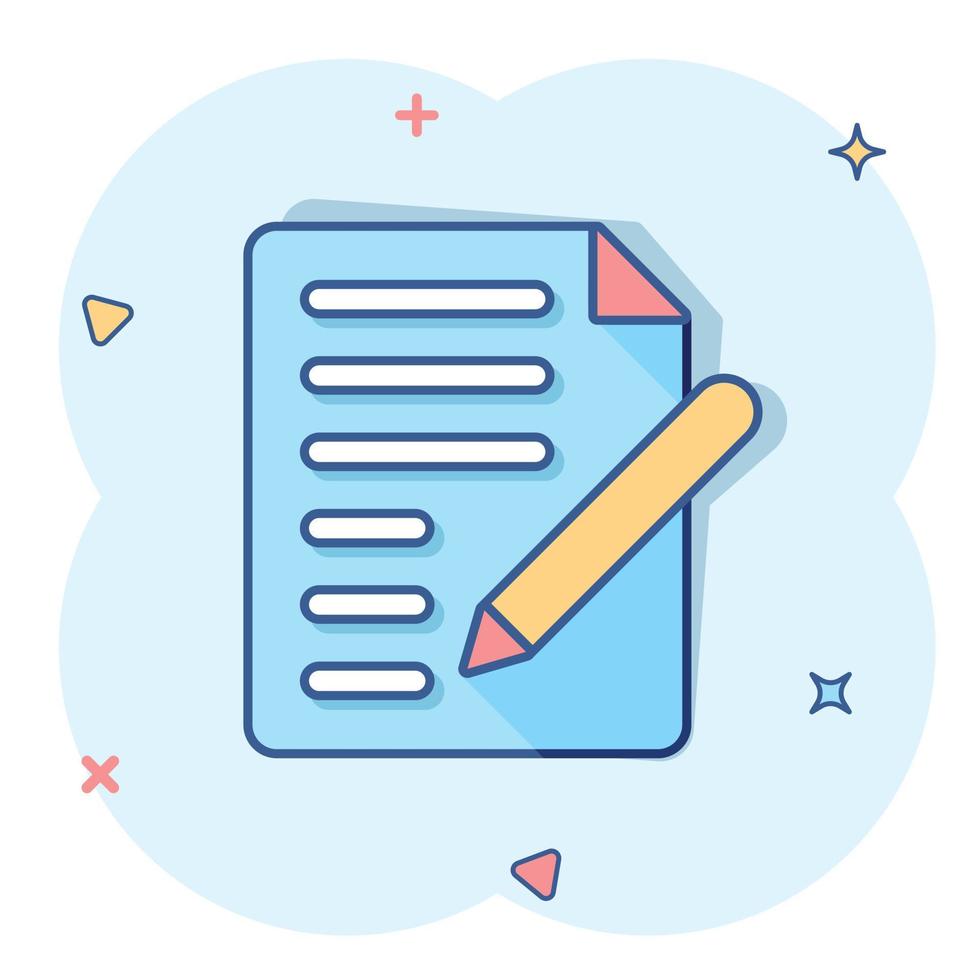 Document note icon in comic style. Paper sheet vector cartoon ...