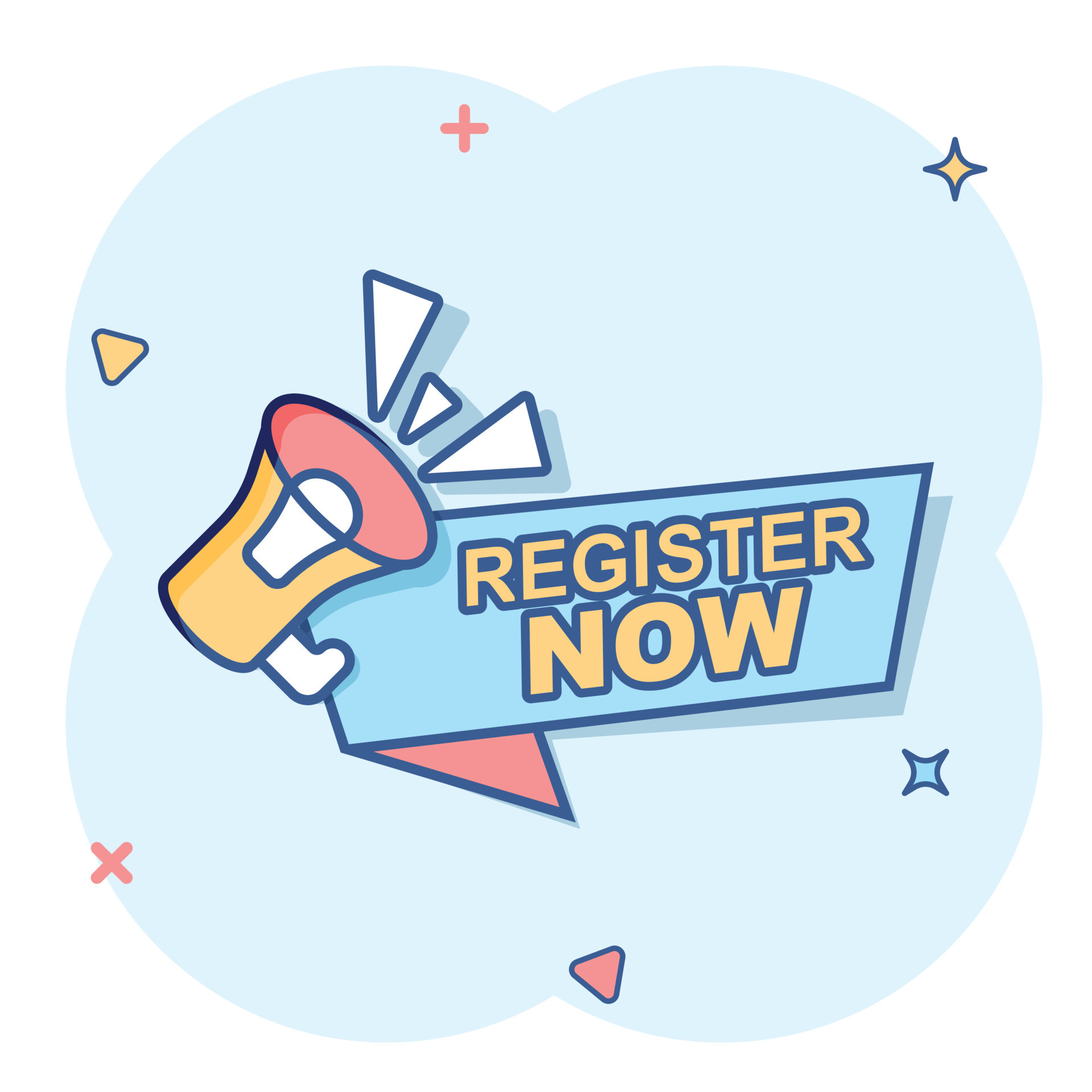 Register now icon in comic style. Registration cartoon vector ... Register now icon in comic style. Registration cartoon vector ...