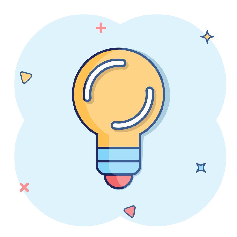 Light bulb icon in comic style. Lightbulb cartoon vector illustration on white isolated ...