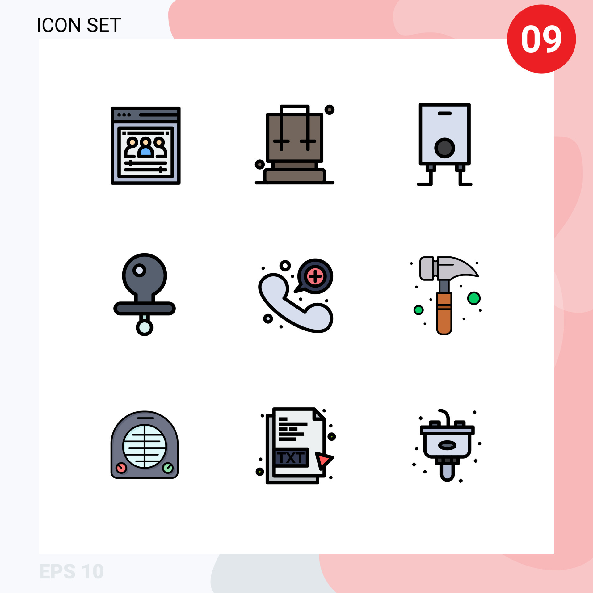 Set Of 9 Modern Ui Icons Symbols Signs For Emergency Call Contact