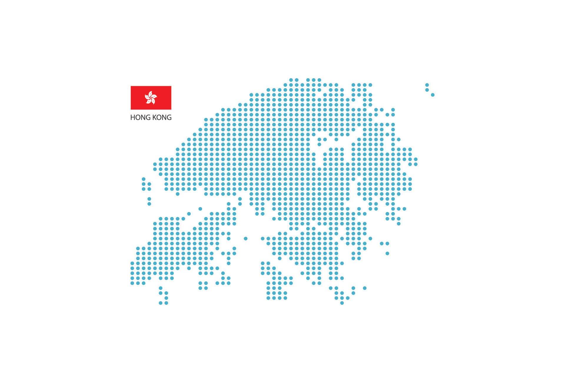Hong Kong map design blue circle, white background with Hong Kong flag ...