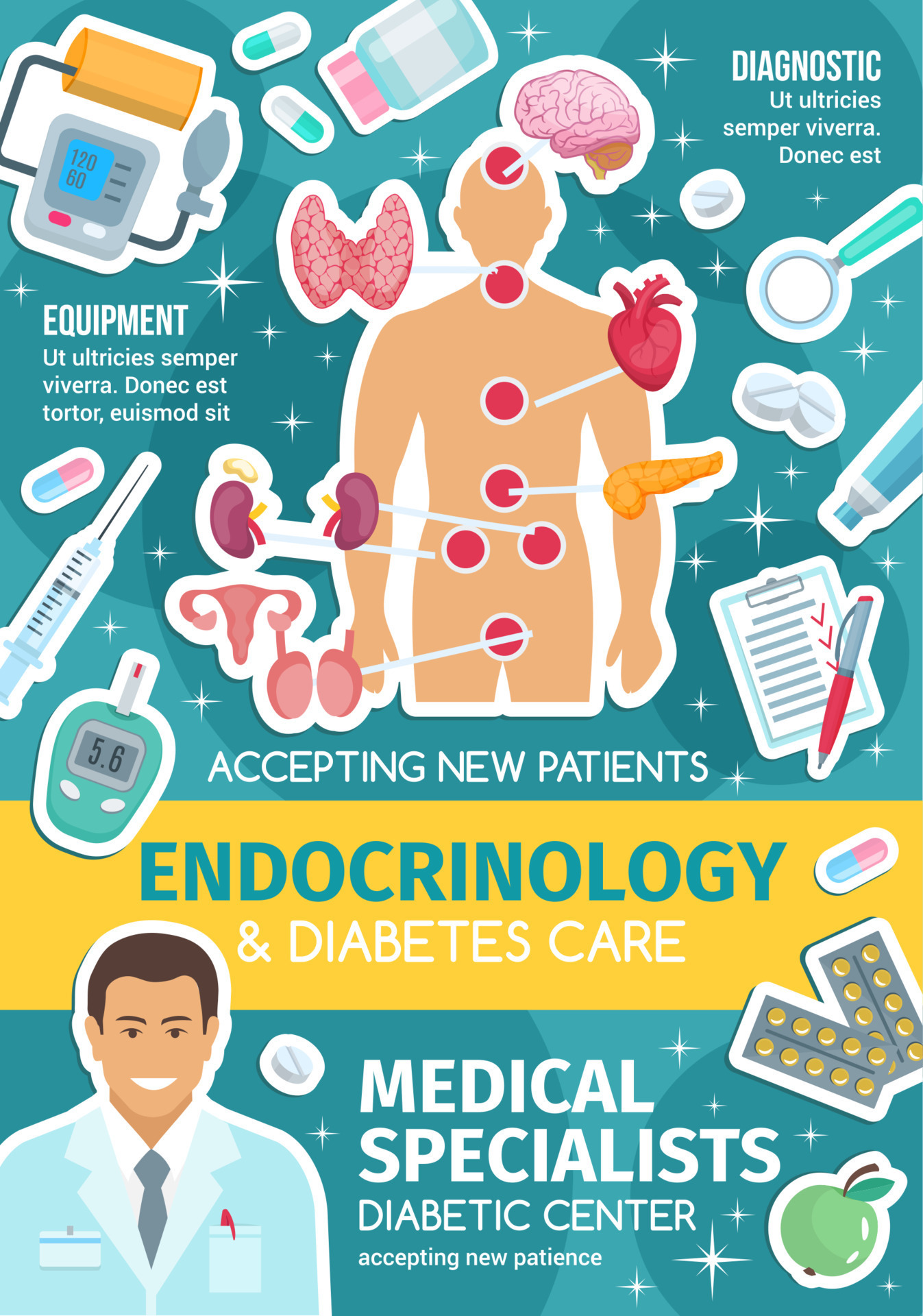 Cartel Médico De Endocrinología Con Sistema Endocrino 16142562 Vector
