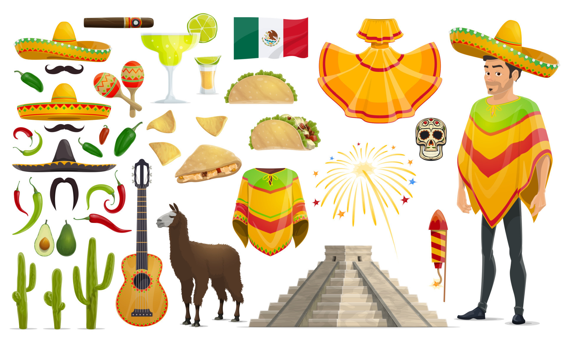 Cinco De Mayo Mexican Holiday Vector Icons 16142860 Vector Art At Vecteezy