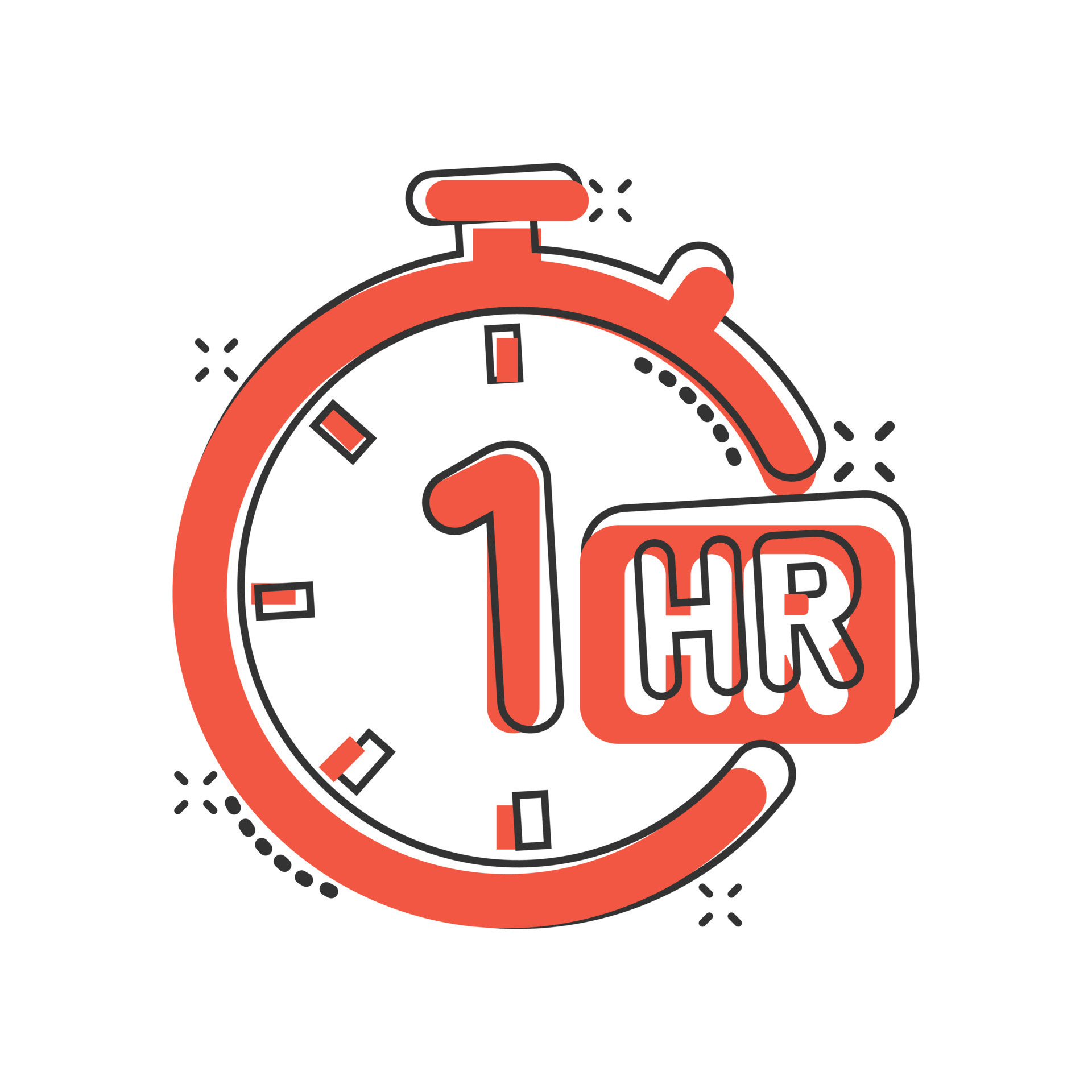 1 Hour Clock Icon In Comic Style Timer Countdown Cartoon Vector