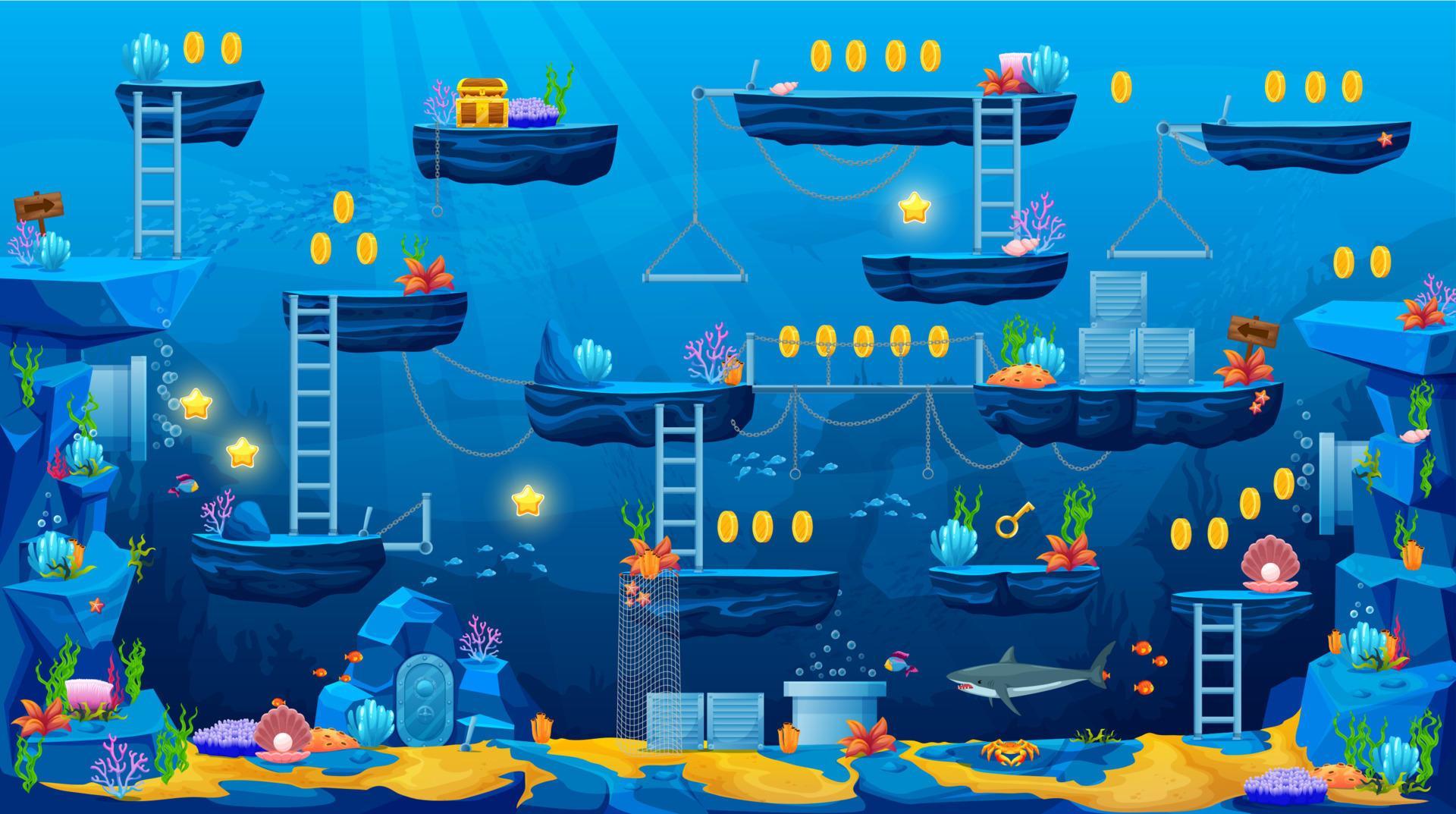 2d arcade game underwater landscape interface 16143075 Vector Art at Vecteezy