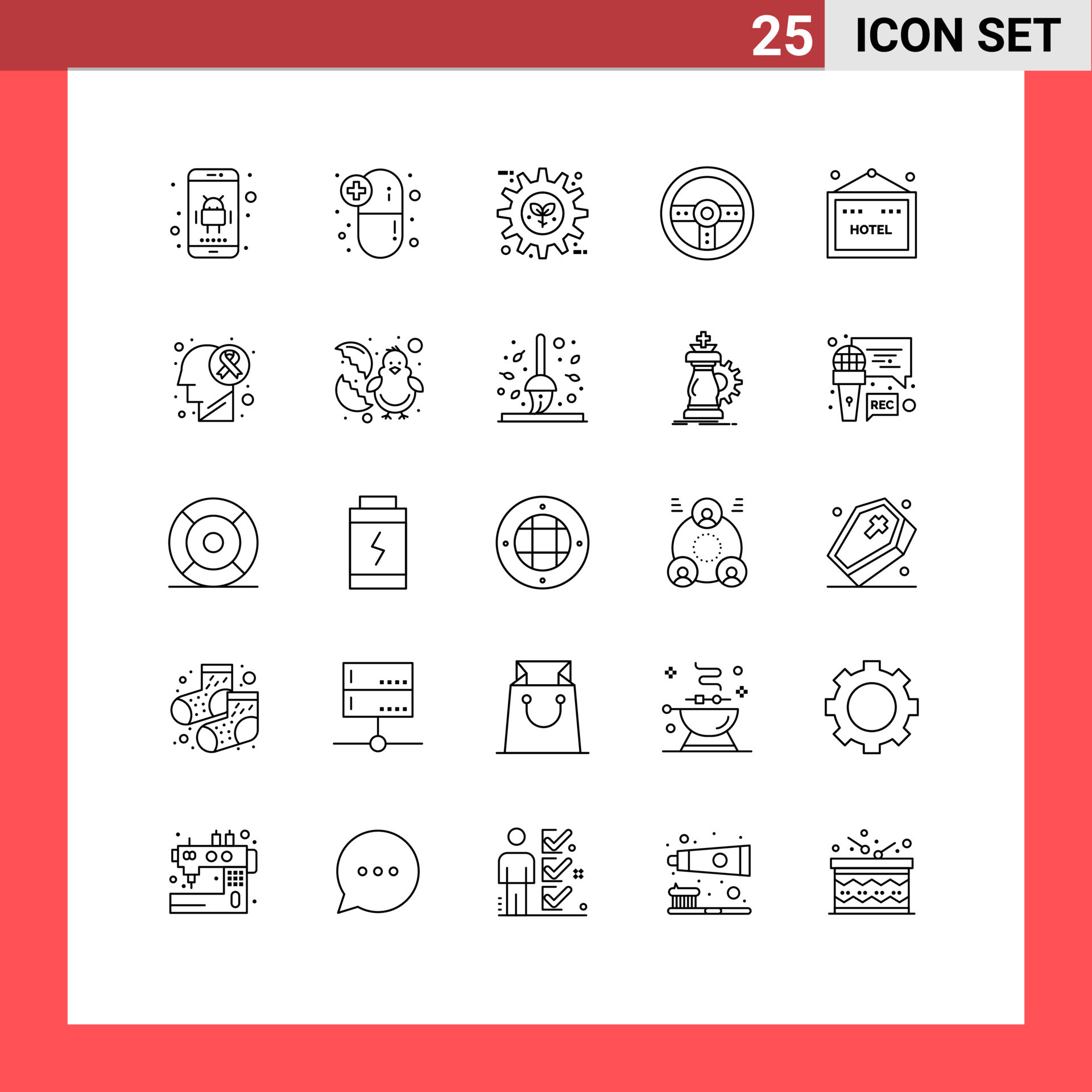 25 Universal Lines Set For Web And Mobile Applications Hotel Game Eco Device Setting Editable