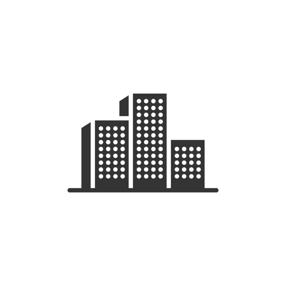 Building icon in flat style. Town skyscraper apartment vector illustration on white isolated ...