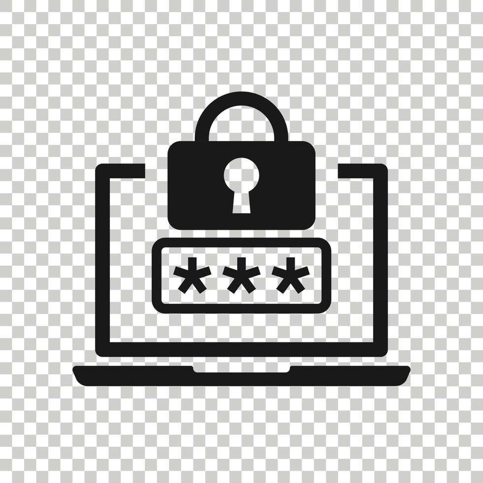 Laptop with password icon in flat style. Computer access vector illustration on white isolated ...