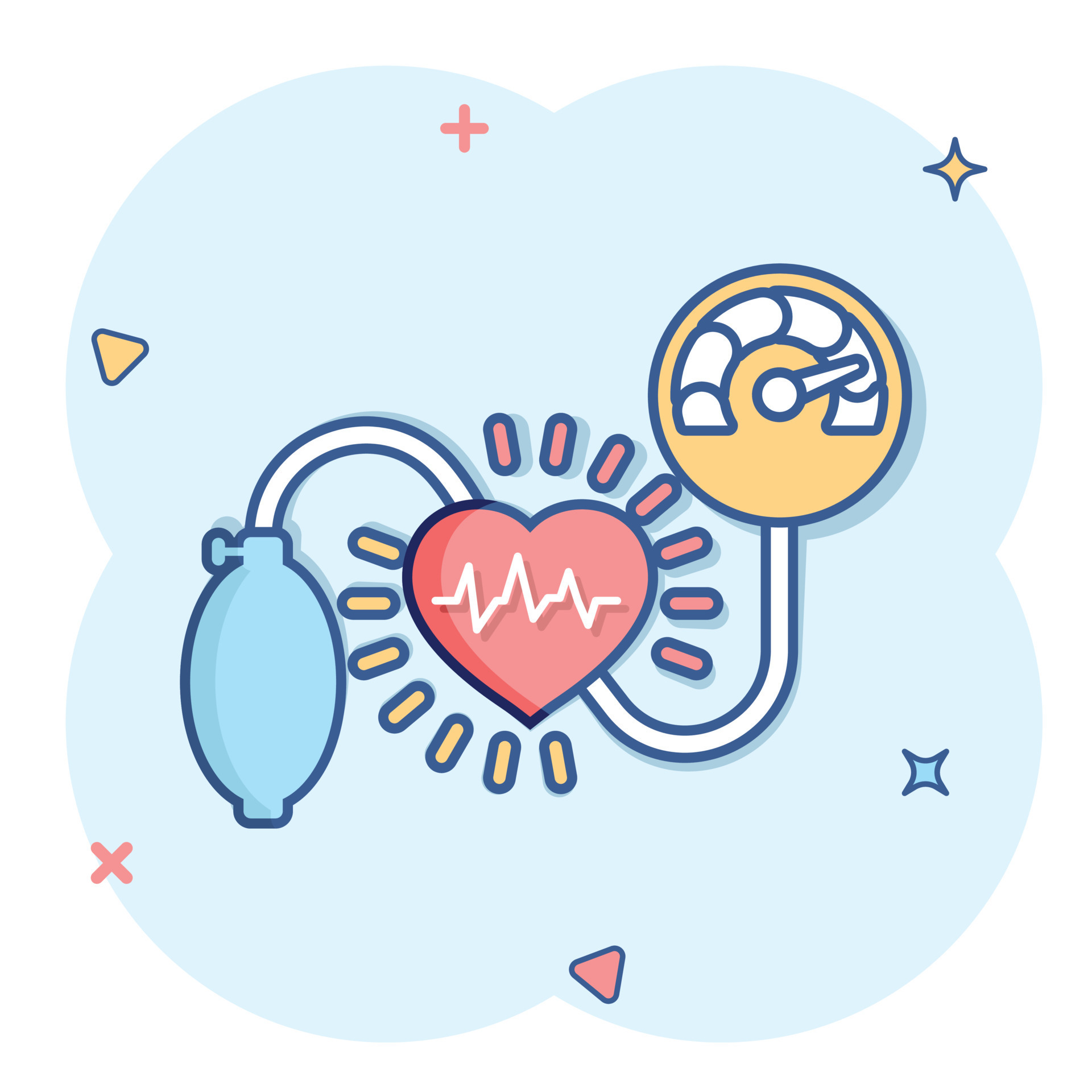 Arterial Blood Pressure Icon In Comic Style Heartbeat Monitor Cartoon