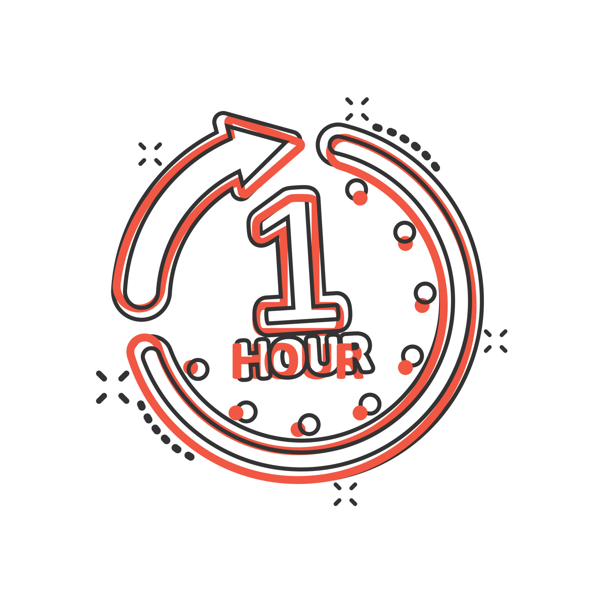 1 Hour Clock Icon In Comic Style Timer Countdown Cartoon Vector