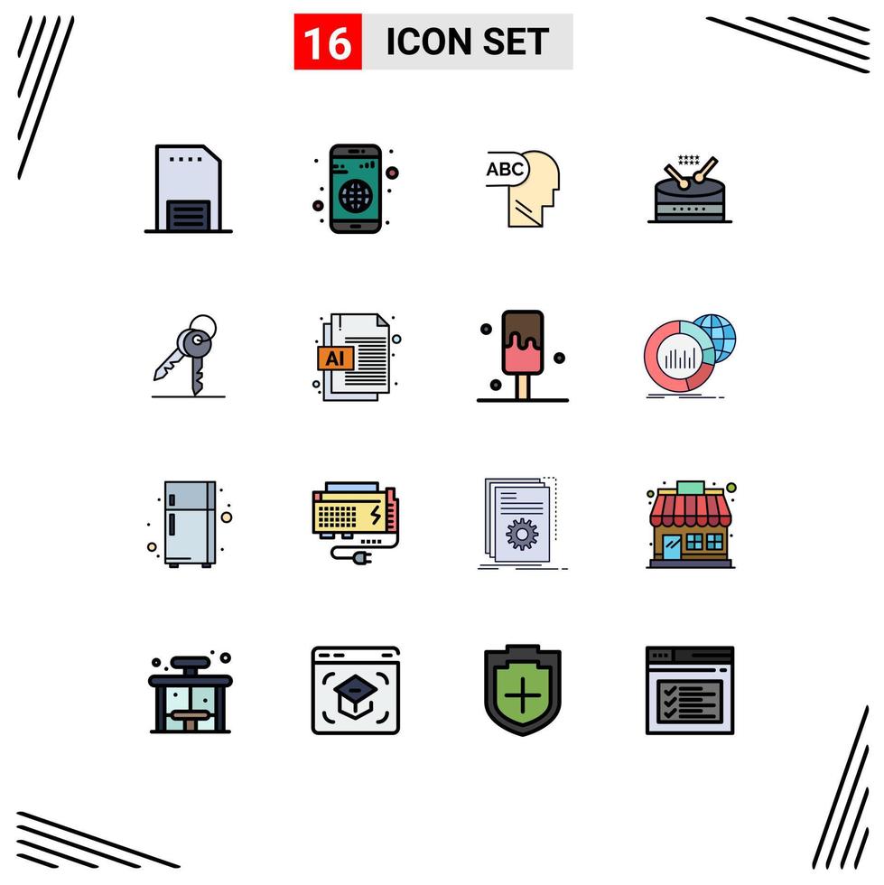 Editable Vector Line Pack of 16 Simple Flat Color Filled Lines of room ...