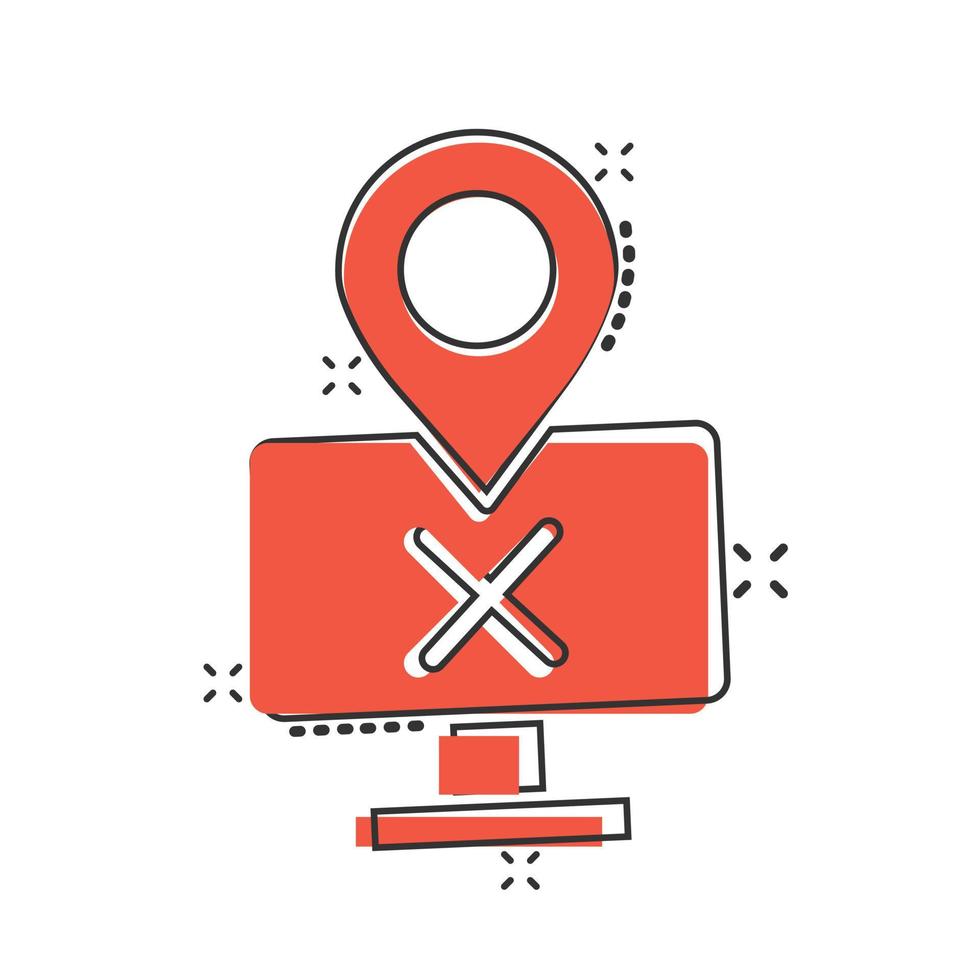 Computer Navigation Icon In Comic Style Monitor Pin Gps Cartoon Vector