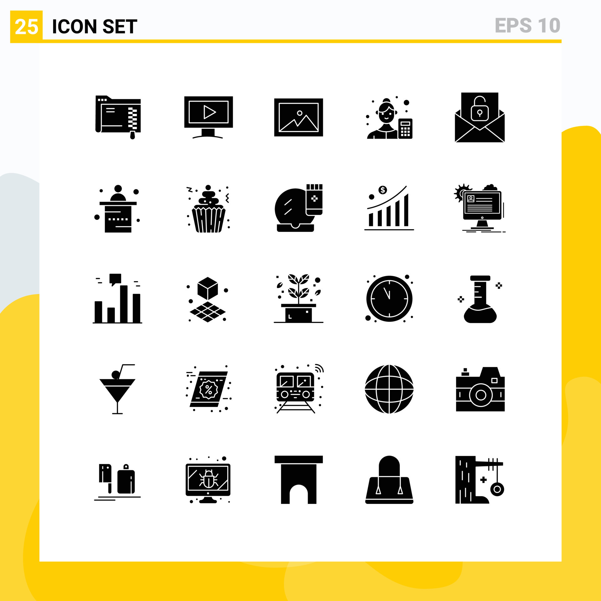 25 Universal Solid Glyphs Set For Web And Mobile Applications Envelope Communication Image Data