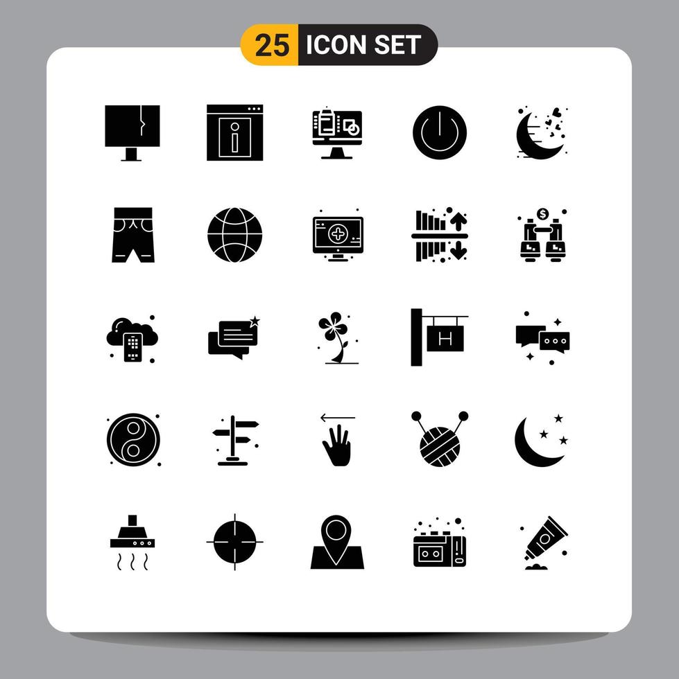 Pictogram Set of 25 Simple Solid Glyphs of gadgets devices web button data Editable Vector ...