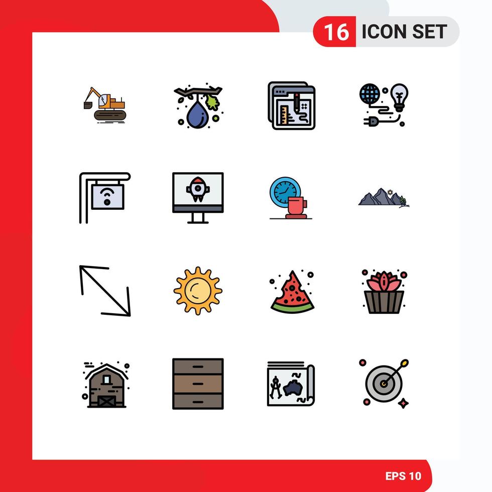 16 User Interface Flat Color Filled Line Pack Of Modern Signs And Symbols Of Bulb Light Browser