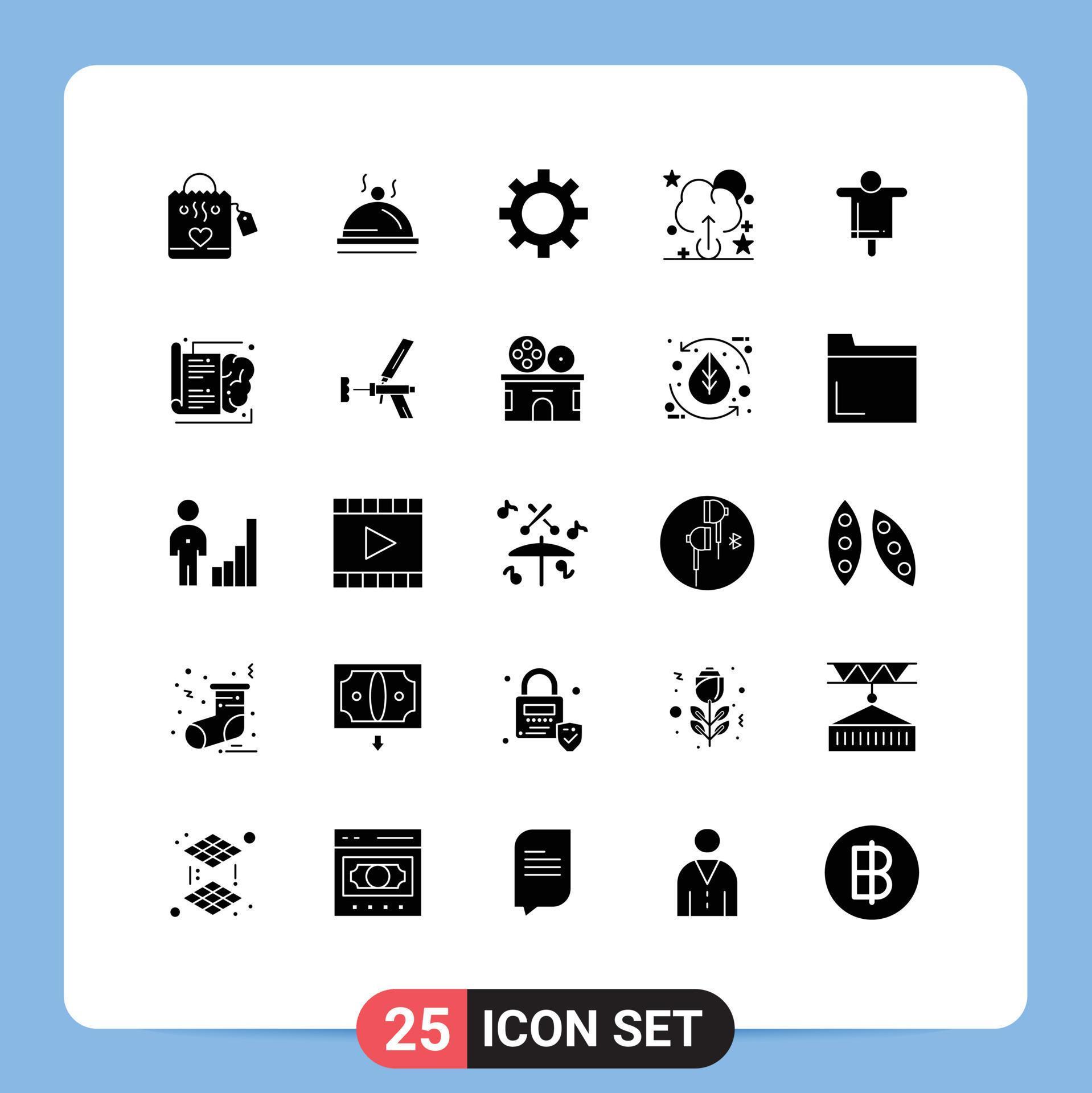 Set Of 25 Vector Solid Glyphs On Grid For Book Farming Cog Farm Upload Editable Vector Design