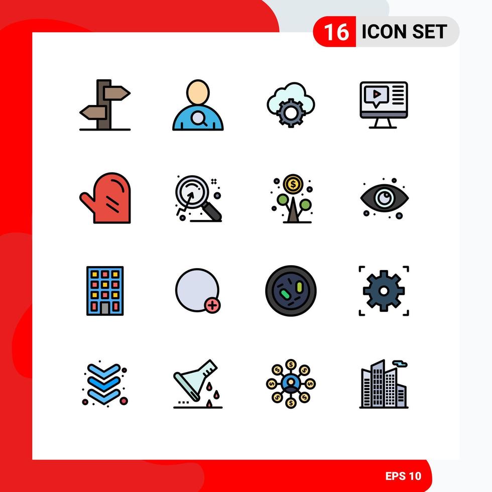 Set of 16 Modern UI Icons Symbols Signs for food education cloud video computer Editable ...