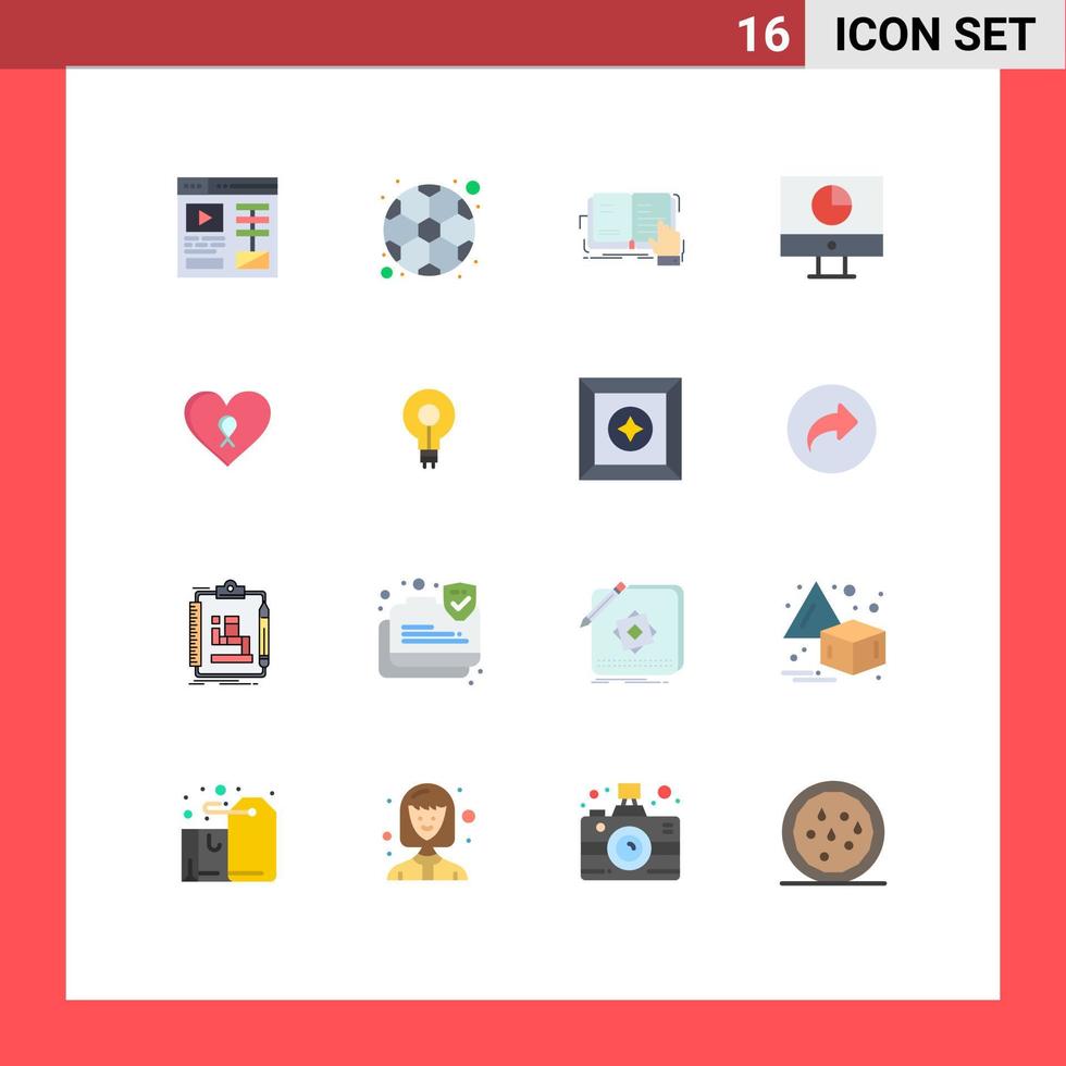 Editable Vector Line Pack Of 16 Simple Flat Colors Of Heart Money Lesson Graph Computer Editable