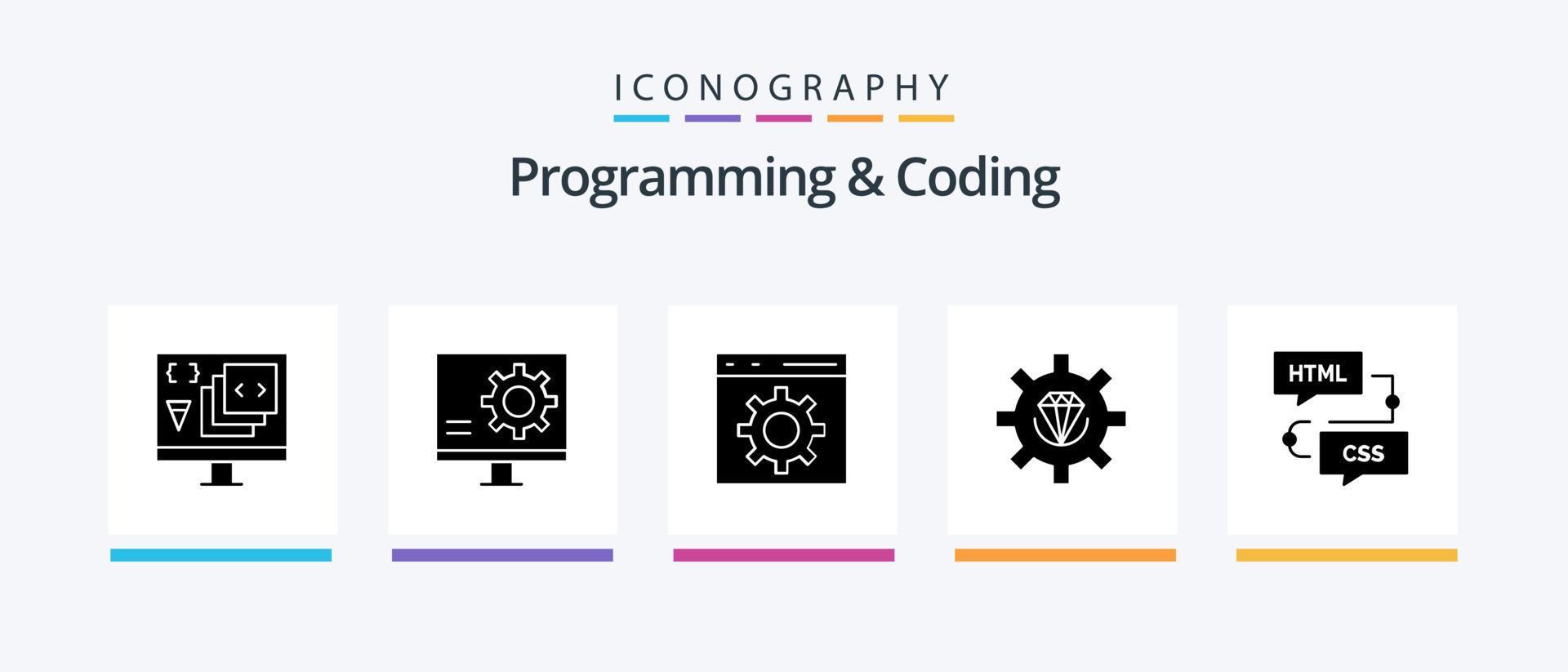 Programming And Coding Glyph 5 Icon Pack Including Development Coding