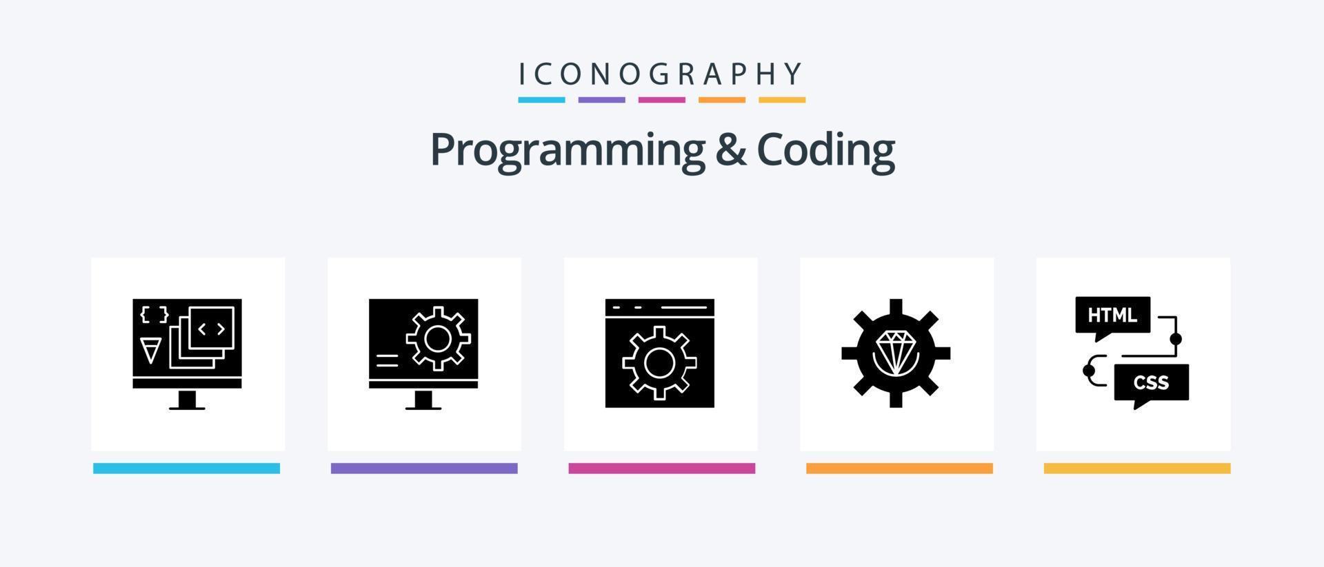 Programming And Coding Glyph 5 Icon Pack Including Development Coding Error Development