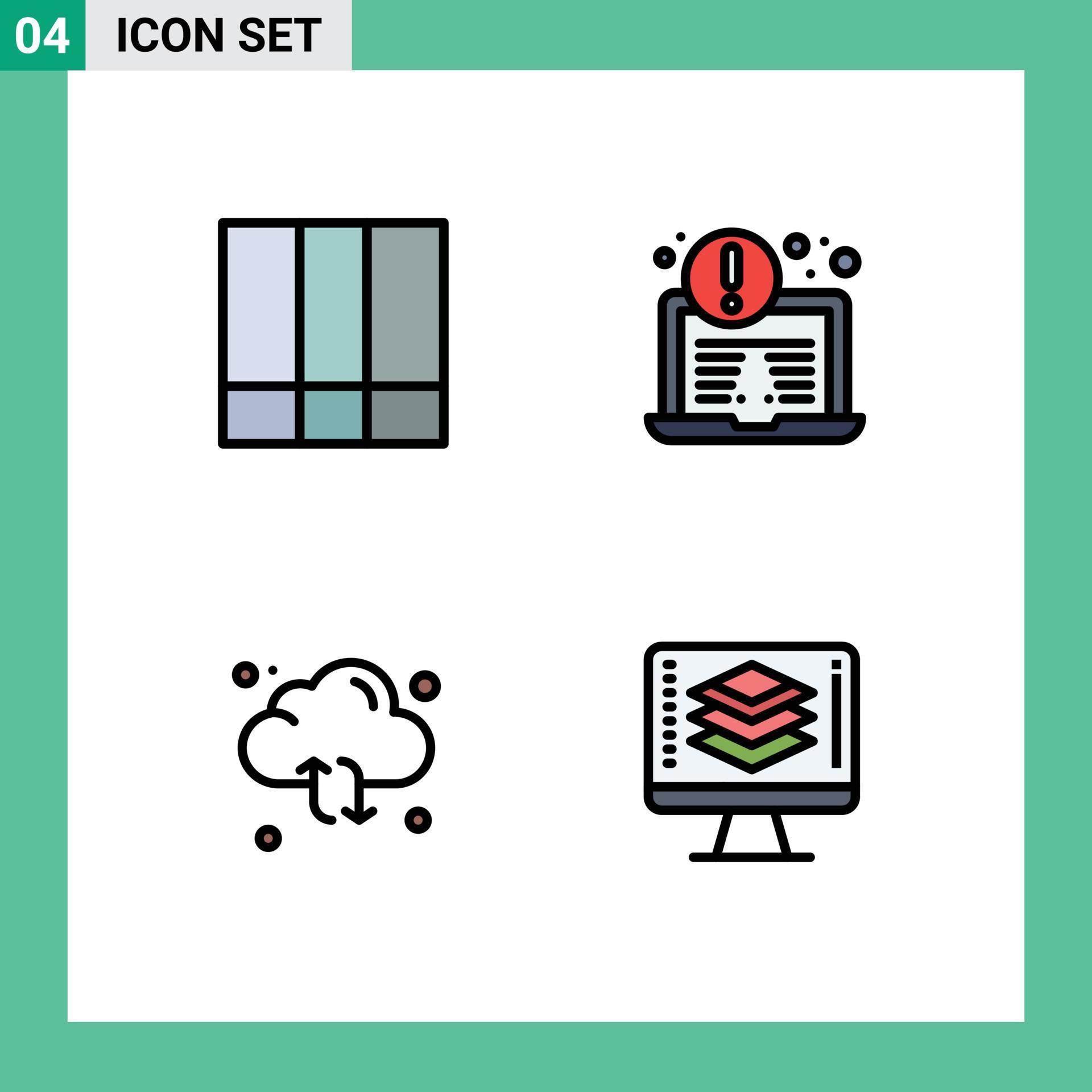 Set Of 4 Vector Filledline Flat Colors On Grid For Grid Sync Lines Security Reload Editable