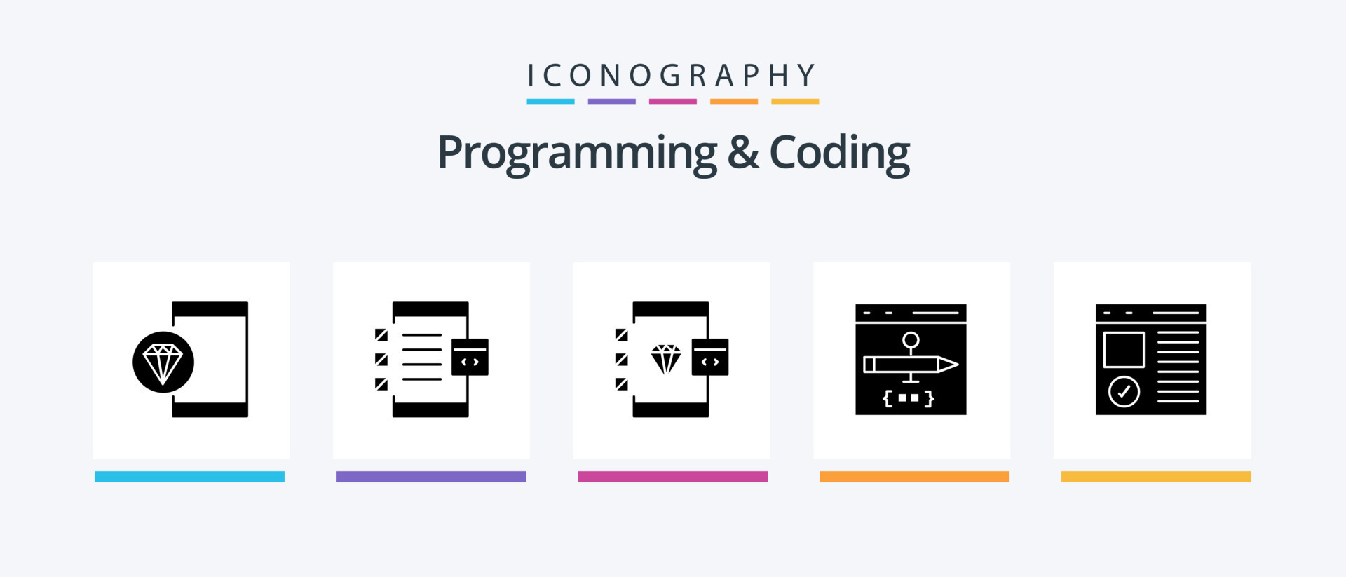 Programming And Coding Glyph 5 Icon Pack Including Develop Browser Development Development