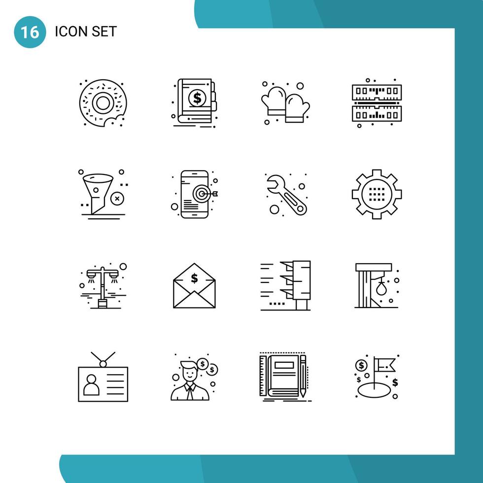 16 Universal Outline Signs Symbols of remove development baking delete memory Editable Vector ...