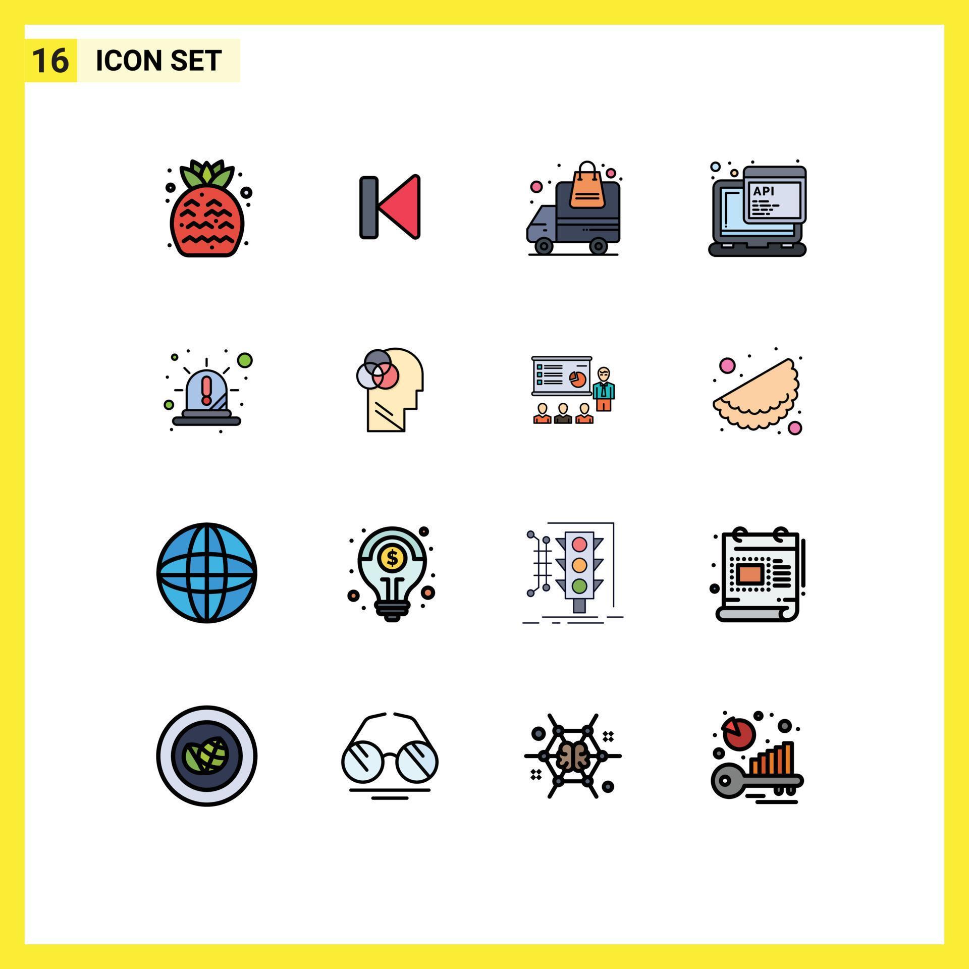 Mobile Interface Flat Color Filled Line Set Of 16 Pictograms Of Alert Script Start Javascript