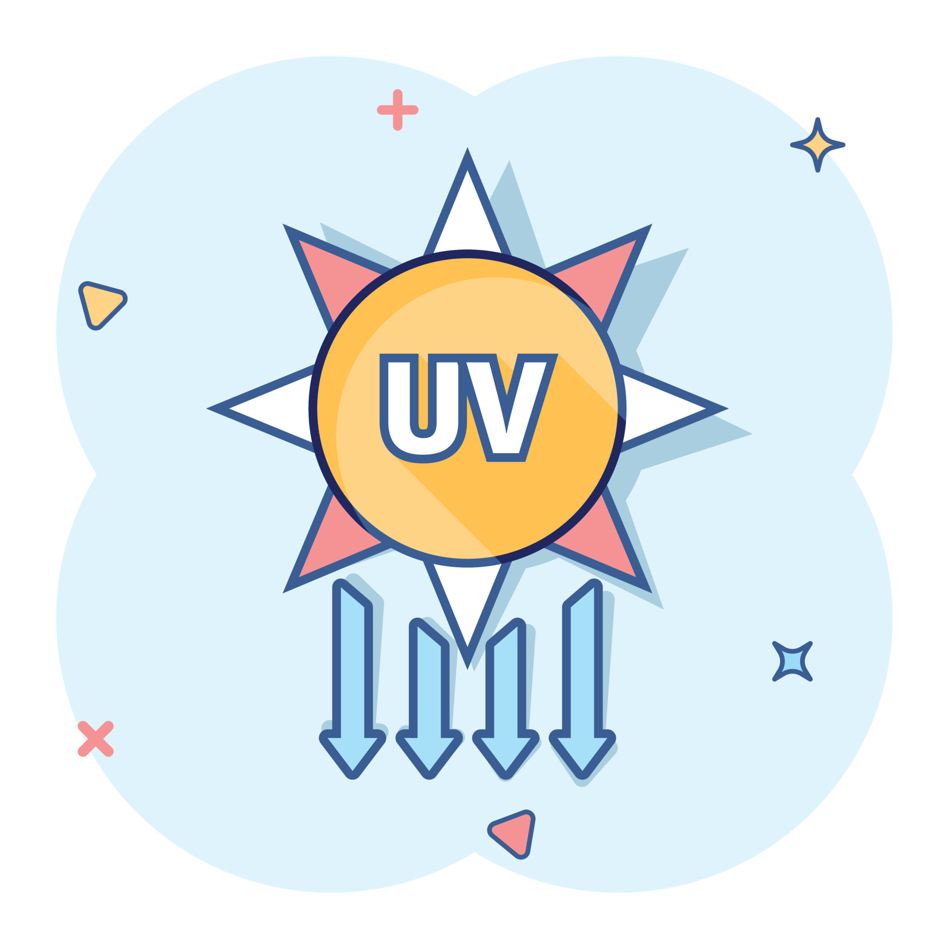 UV radiation icon in comic style. Ultraviolet cartoon vector illustration on white isolated ...