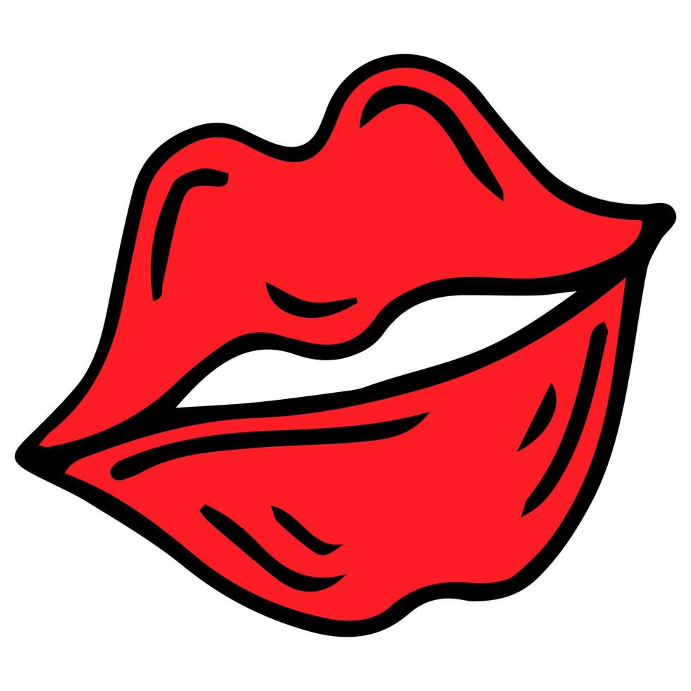 Hand Drawn Female Red Lips Isolated On White Background 16150046
