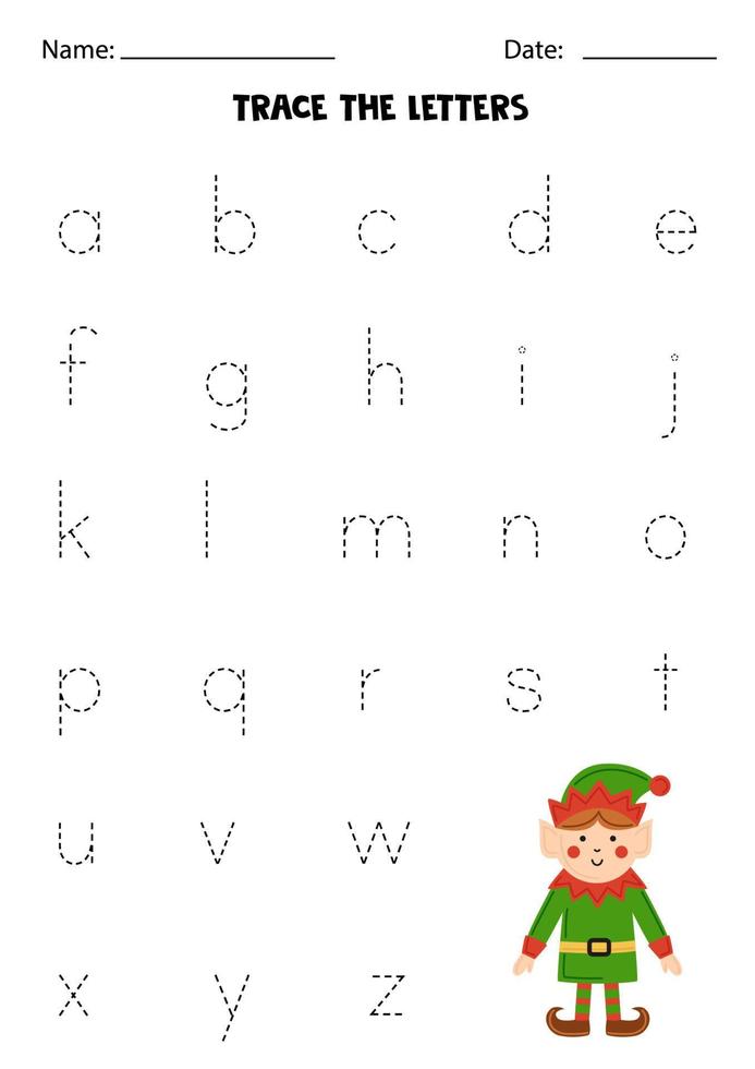 Worksheet with cute elf. Trace lowercase letters of alphabet. 16150304 ...