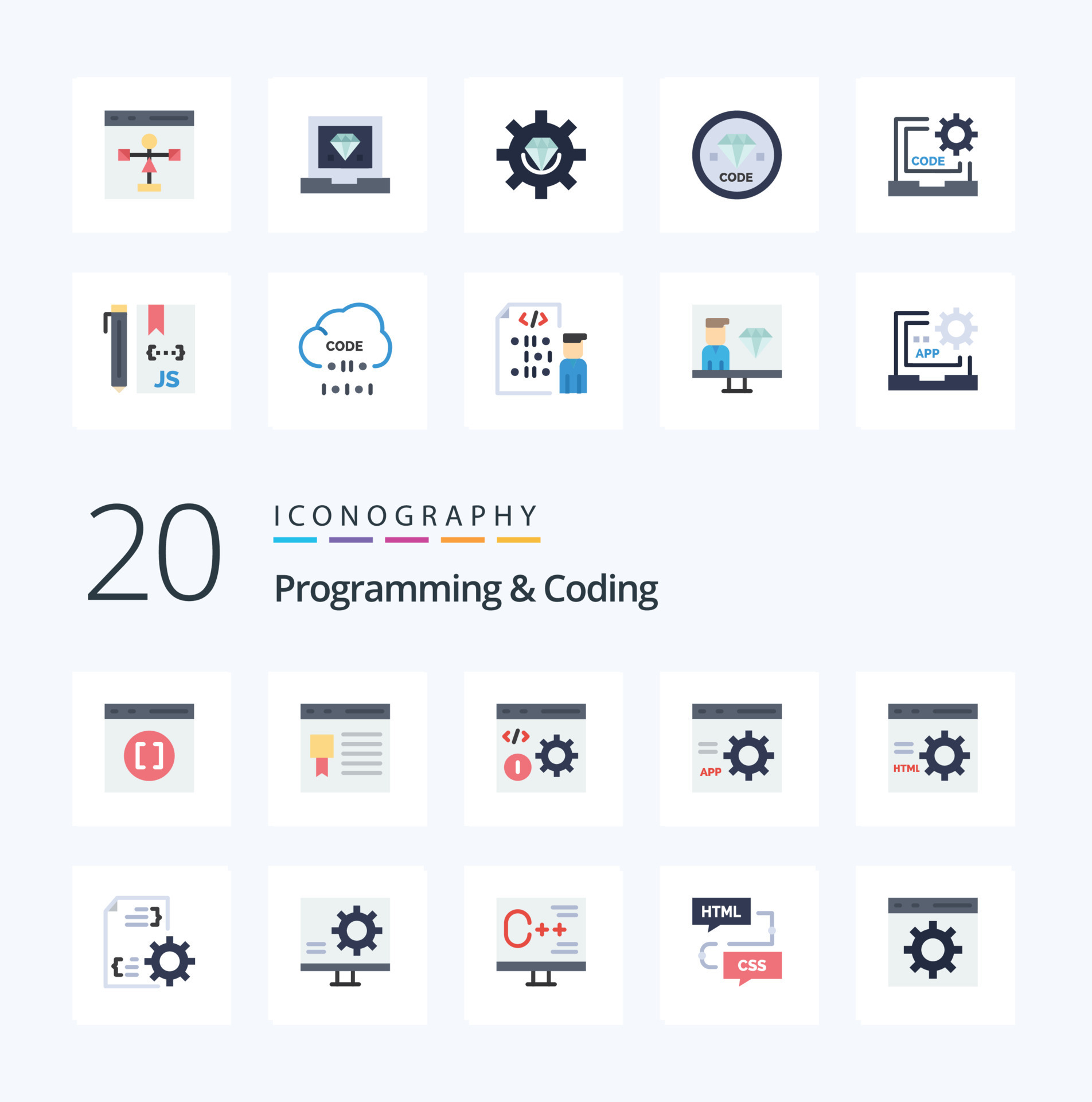 20 Programming And Coding Flat Color Icon Pack Like File Develop Page Programming Develop