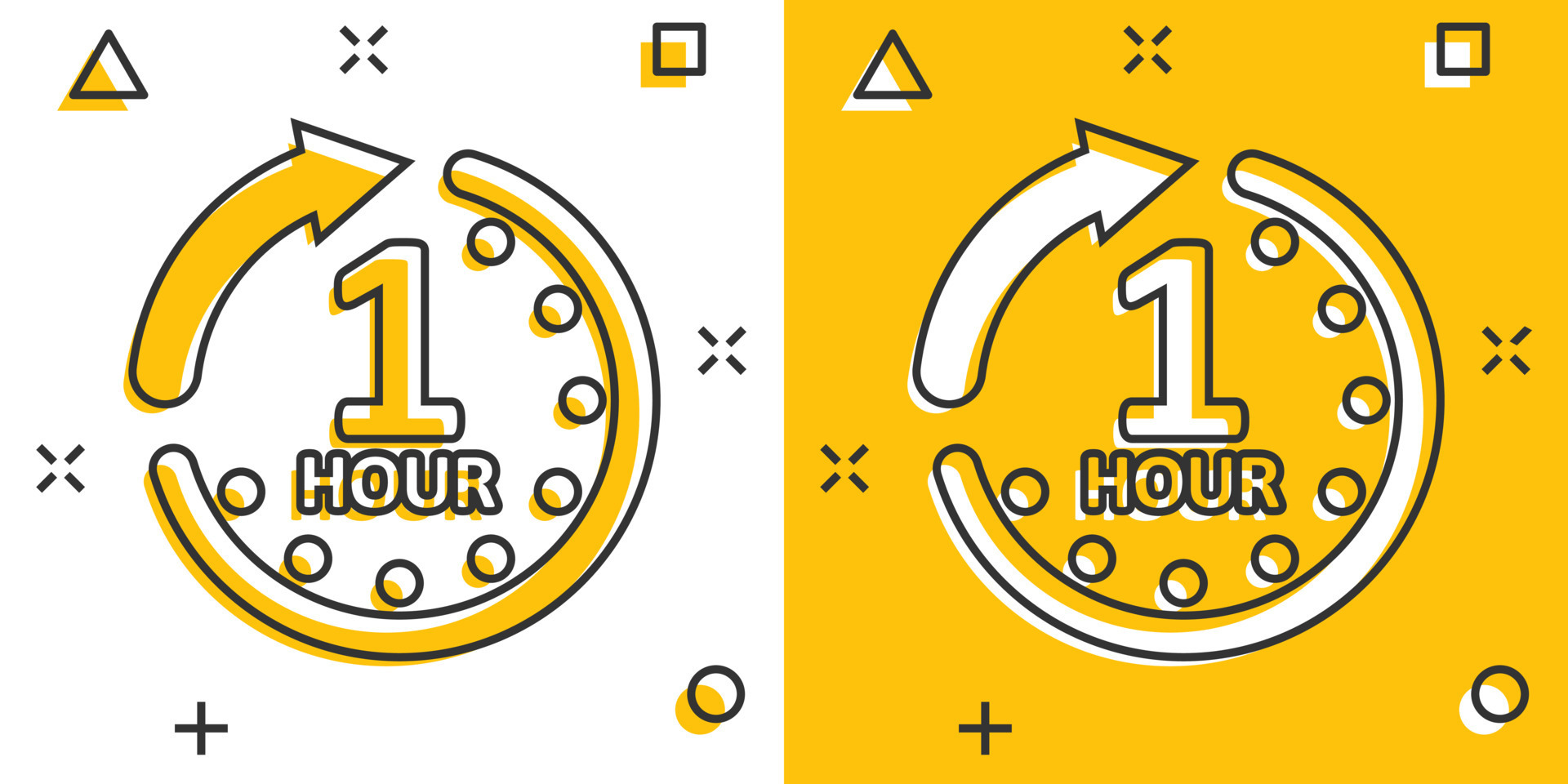 1 Hour Clock Icon In Comic Style Timer Countdown Cartoon Vector
