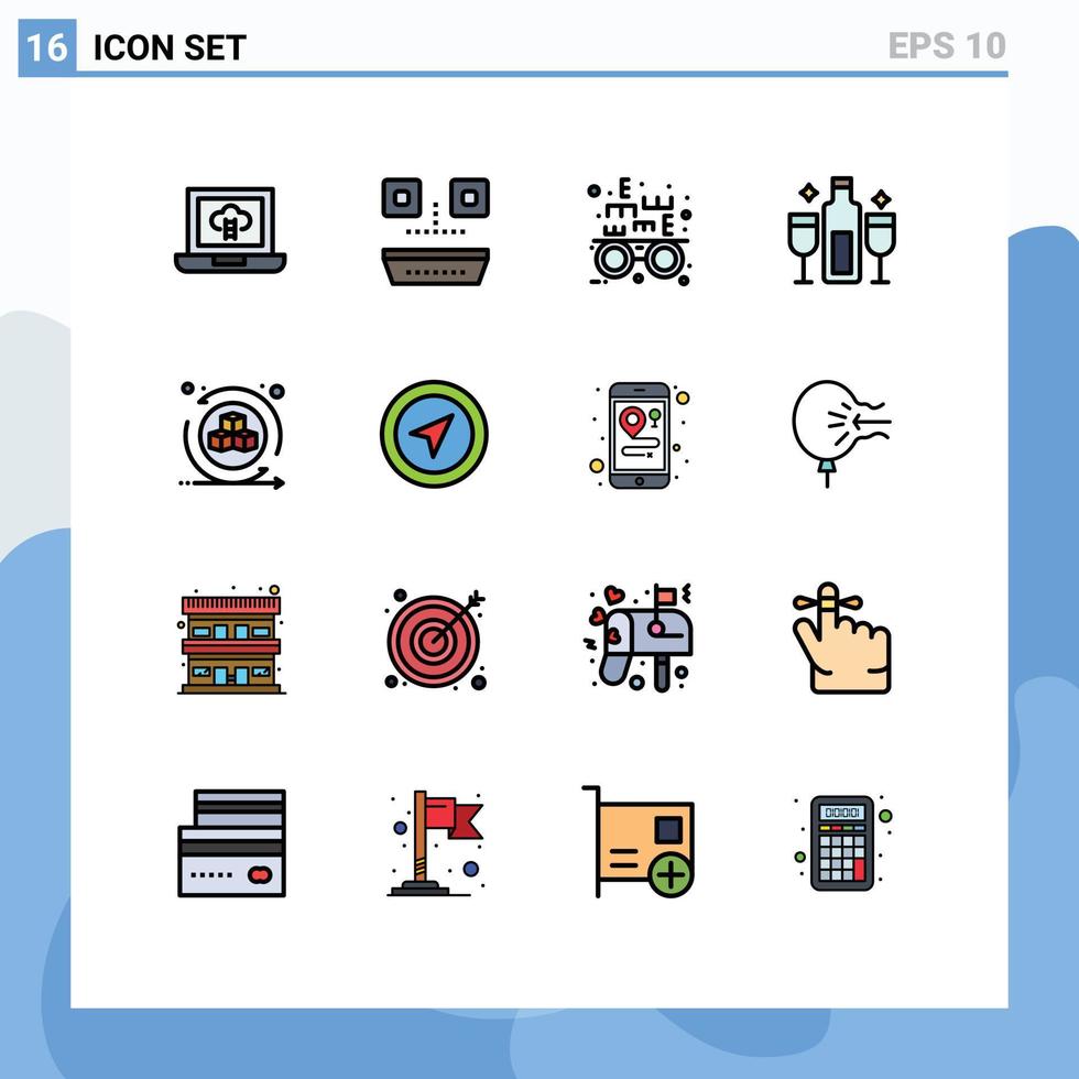 16 Universal Flat Color Filled Lines Set For Web And Mobile Applications Interactive Environment