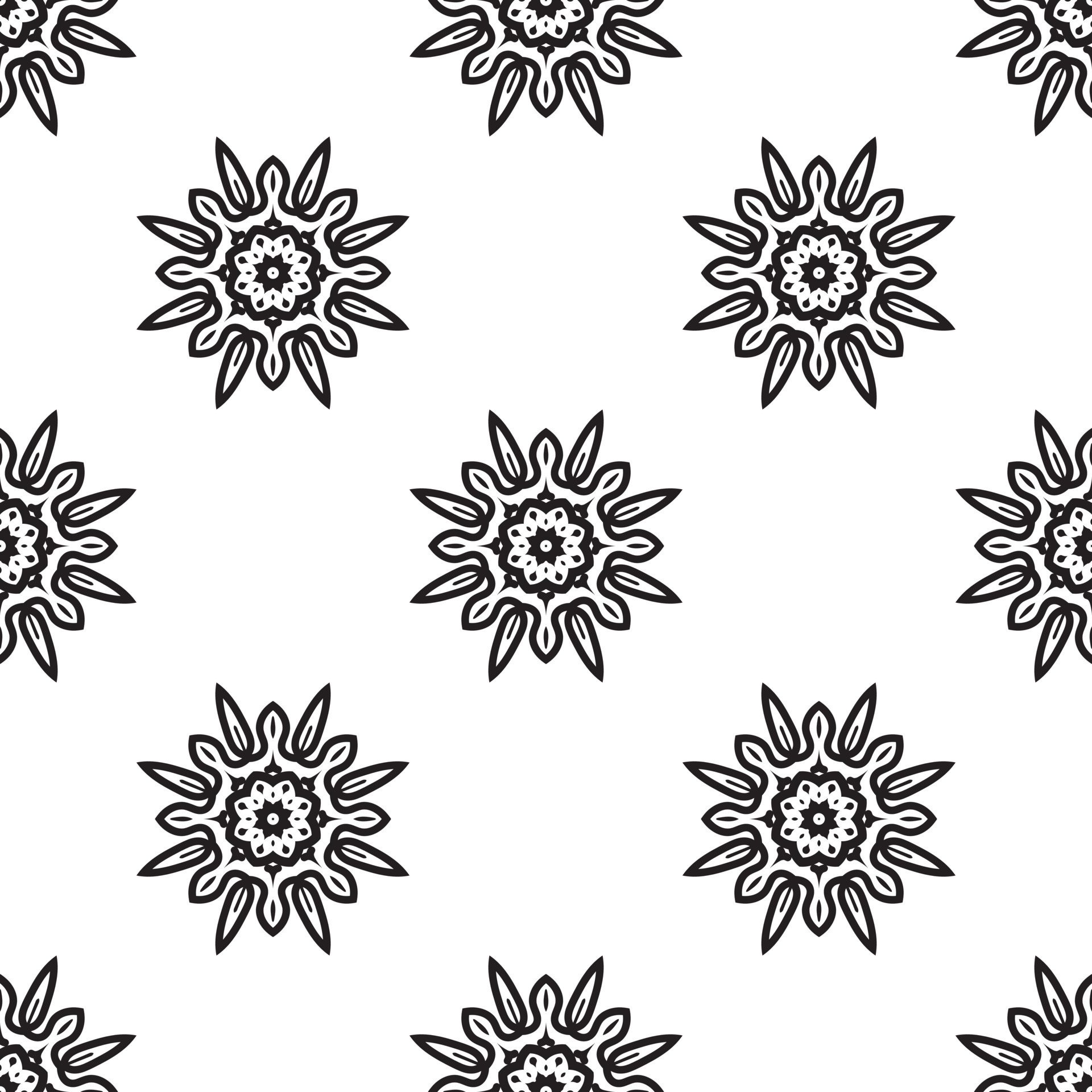 Creative mandala art Black and white Seamless Pattern. Hand-drawn background. Islam, Arabic ...